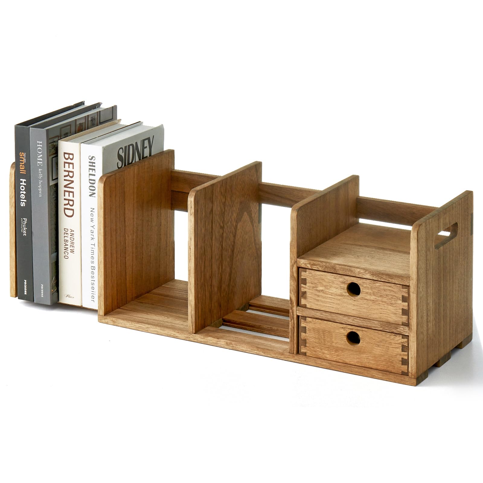 KIRIGEN Desktop Wooden Bookshelf, Expandable Book Organiser with 2 ...