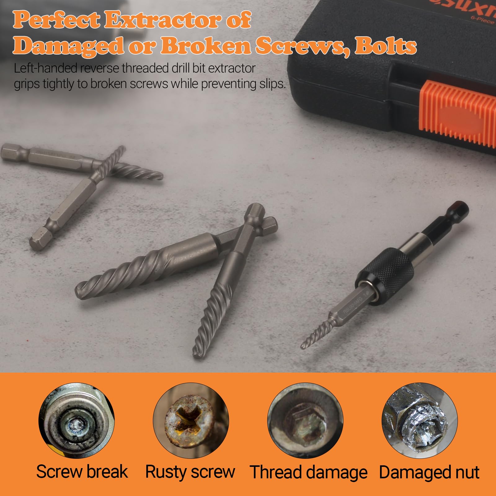 Snapklik.com : Damaged Screw Extractor Set, 6 Piece Easy Out Bolt ...