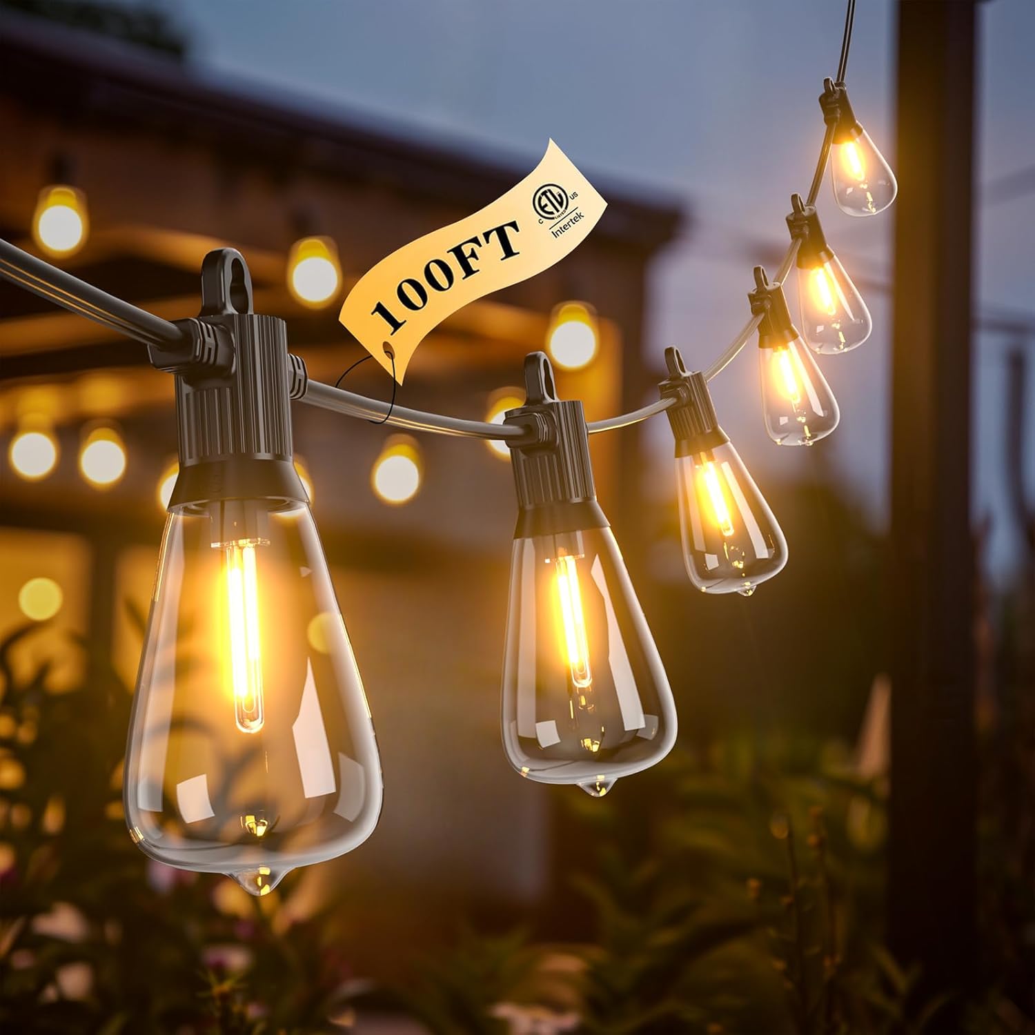 Kawaya Outdoor String Lights 100 FT LED Patio Lights with 50+2 ...