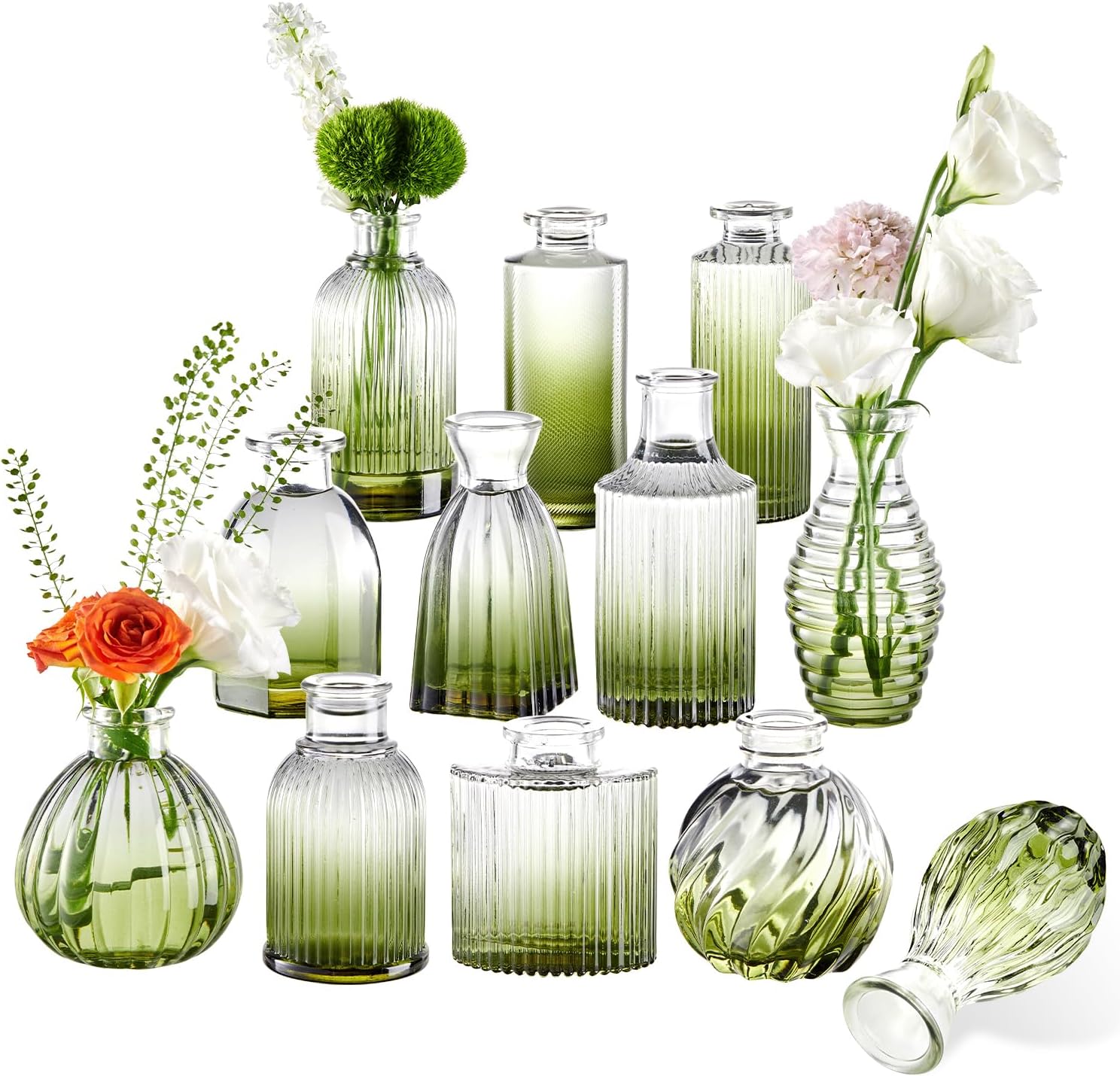 Amazon.com: Green Bud Vases Set of 12, Green Glass Vase for Decor ...