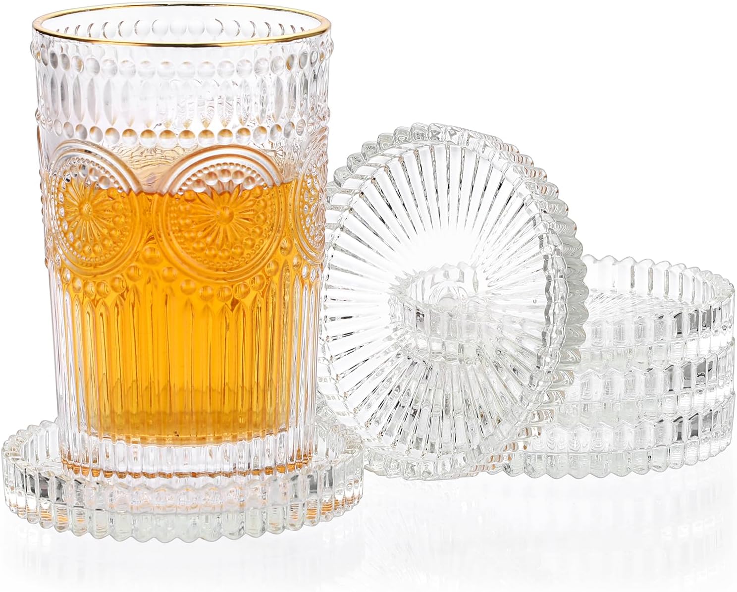 Amazon.com: JUXYES 5 Pack Glass Coasters Round Cup Mat, Clear Glass ...