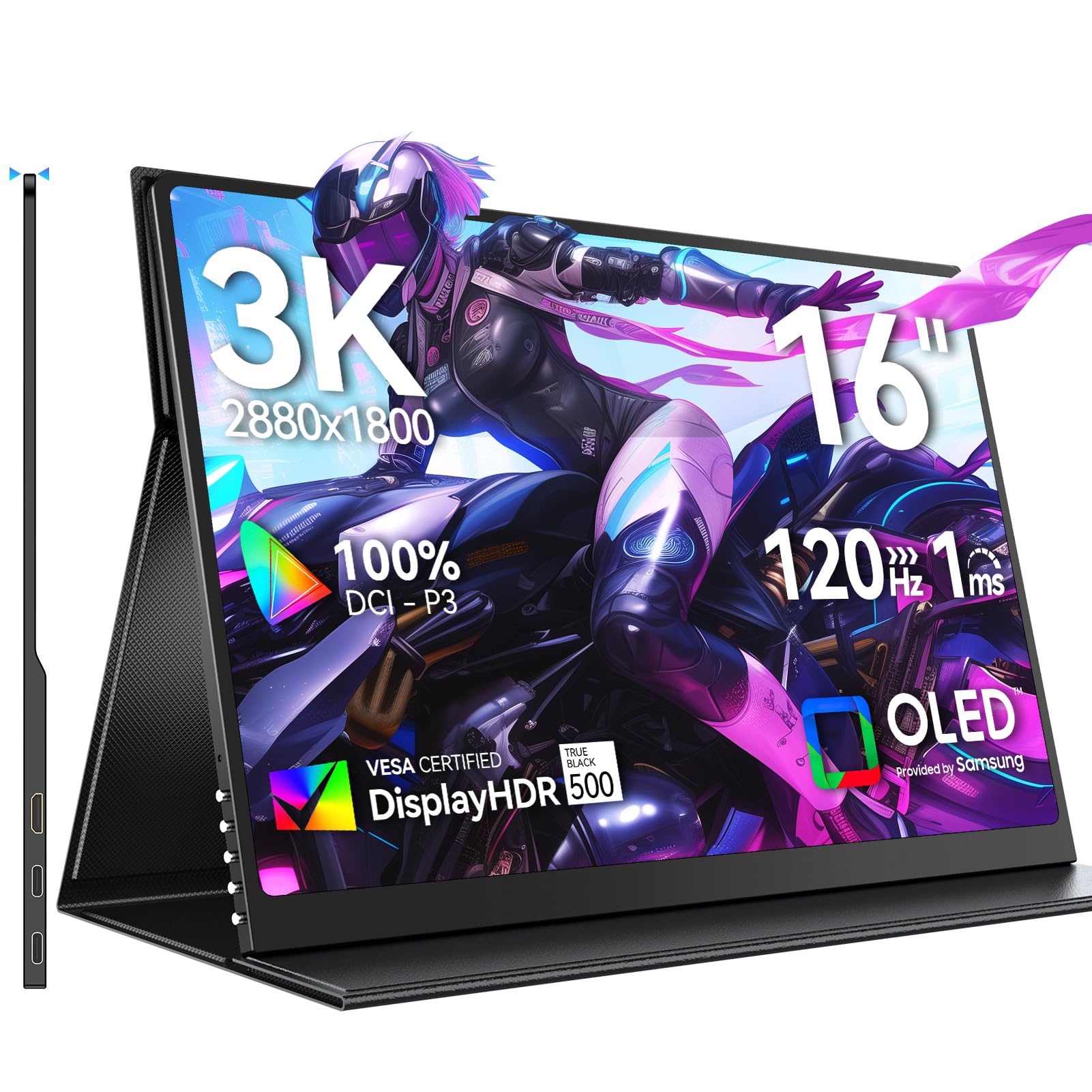 Newsoul 16 Inch 3K OLED Portable Monitor 120Hz, 100% DCI-P3, 500 nits ...