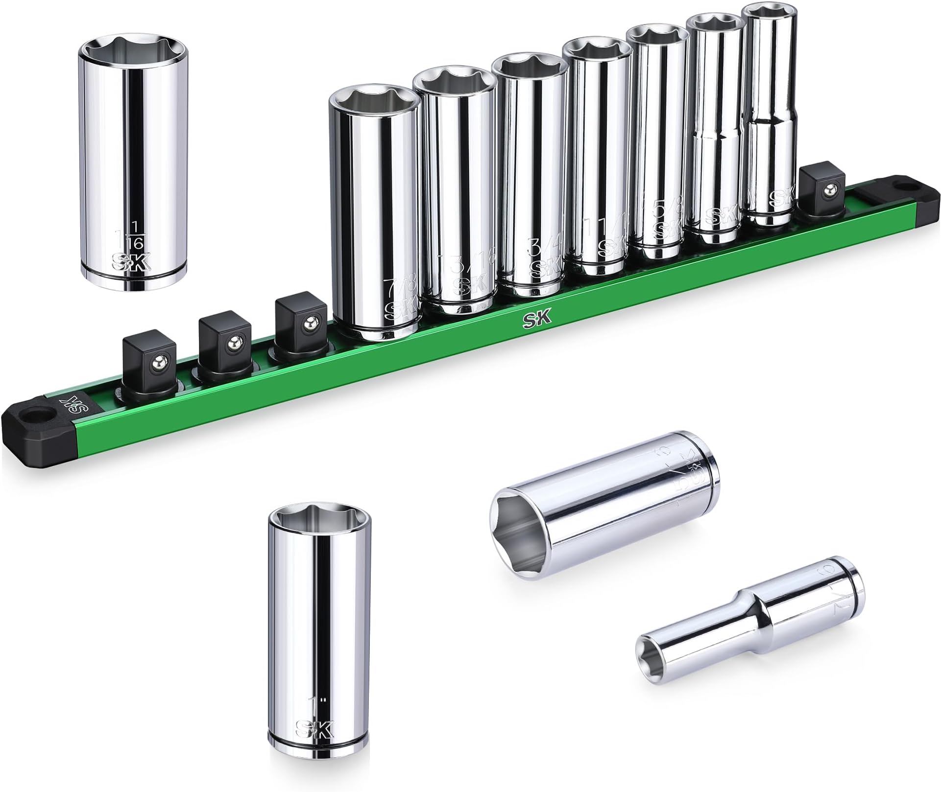 SK 1/2" Drive Socket Set, Deep SAE Sockets, 11-Piece 7/16" to 1-1/16 ...