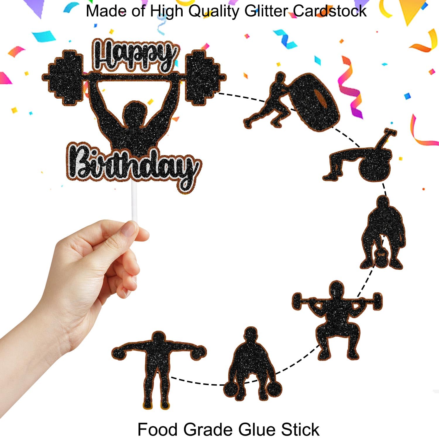Black Glitter Cake Topper Fitness Birthday Cake Topper - Gym Themed ...
