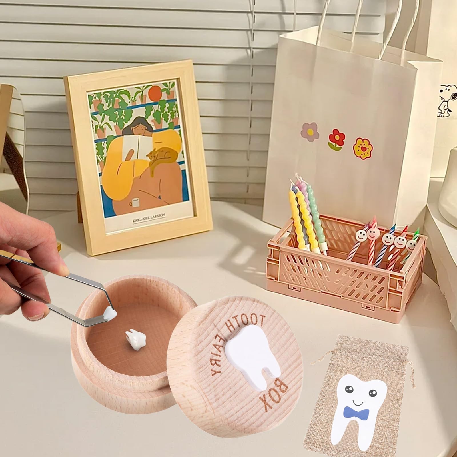 PSFYRN Tooth Fairy Box, Tooth Fairy, Wooden Tooth Storage Box with ...