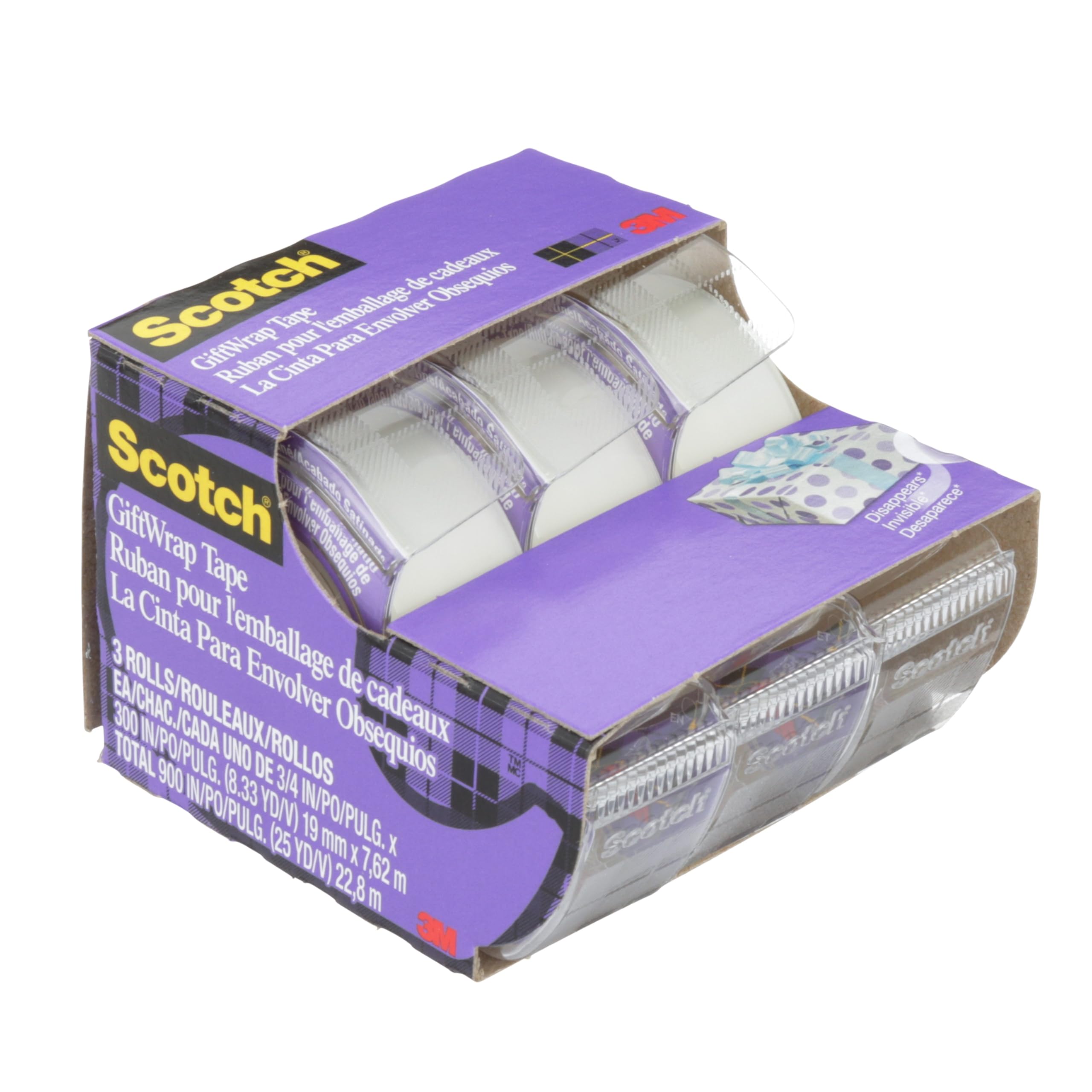 Scotch Tape Gift Wrap Tape, 19mm Wide X 7.62m, 3 Rolls in Dispensers ...