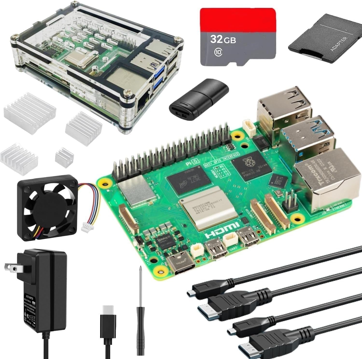 Amazon.com: RasTech Raspberry Pi 5 8GB Starter Kit with 32GB Card Readers Kit Pi5 8GB Board, Pi ...