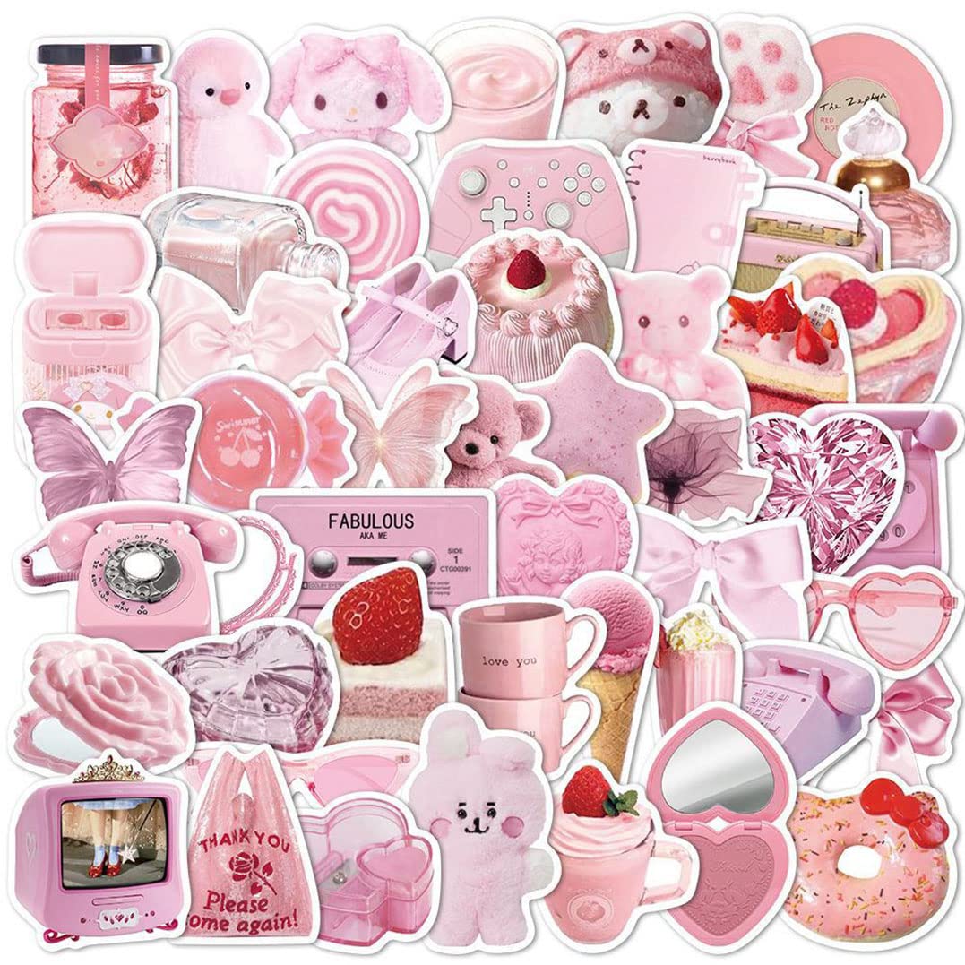 50 Pcs Cute Pink Stickers for Water Bottles, Waterproof Vinyl Aesthetic ...