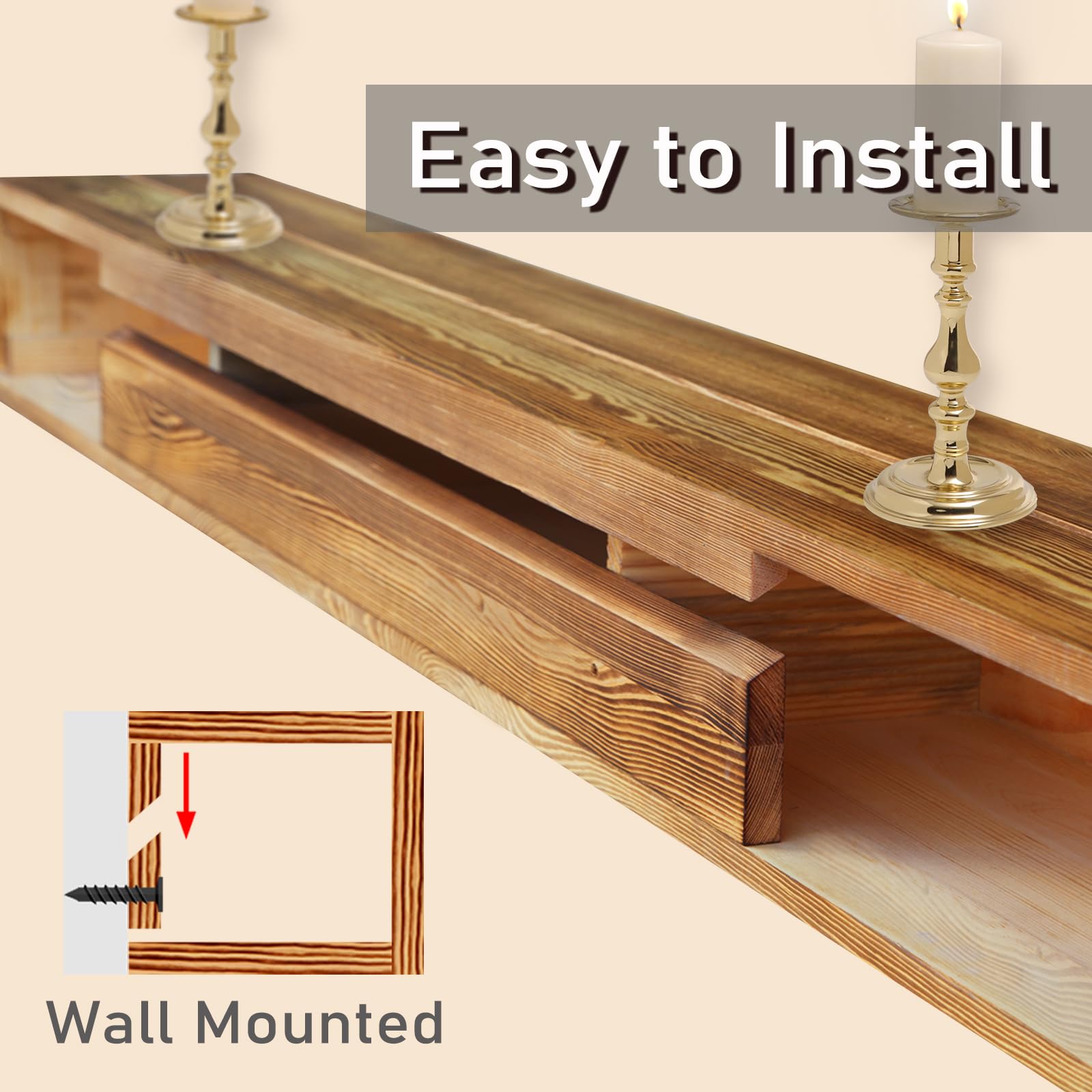 60 Inch Fireplace Mantel – Farmhouse Floating Fireplace Mantle – Wall ...