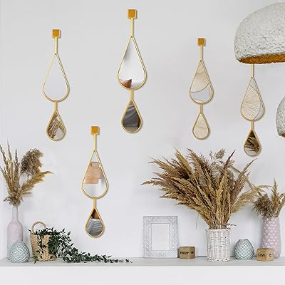Amazon.com: VELLQUE Tear Drop Mirror Wall Decor Set of 5, Gold Living ...
