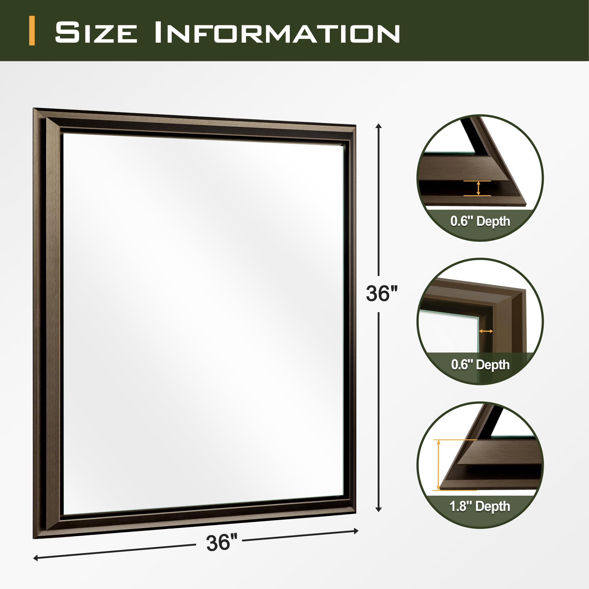 Snapklik.com : 36x36 Inch Bathroom Vanity Mirror, Aluminum Alloy Frame ...