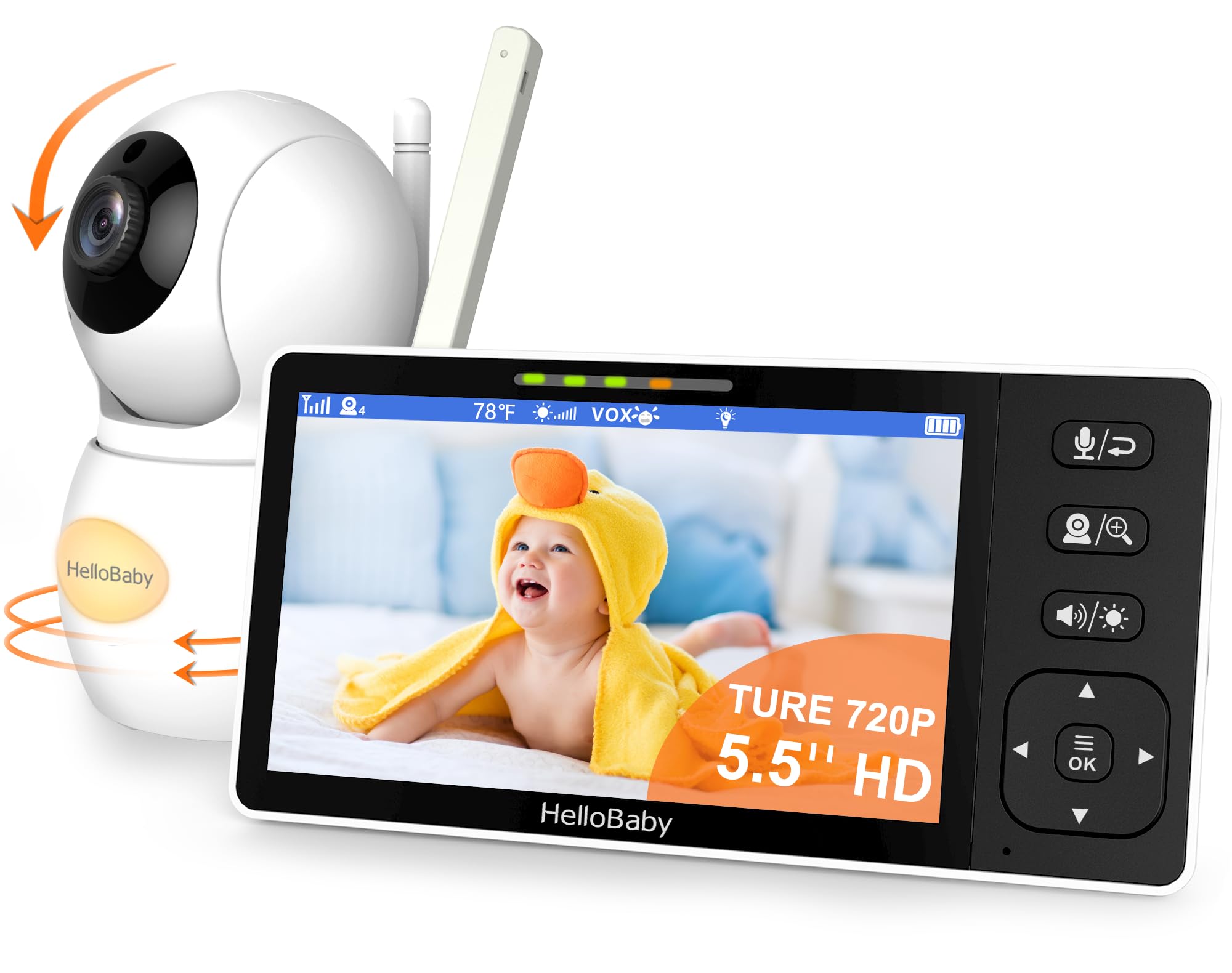 Amazon.com : HelloBaby 720P 5.5'' HD Baby Monitor with Camera and Audio ...