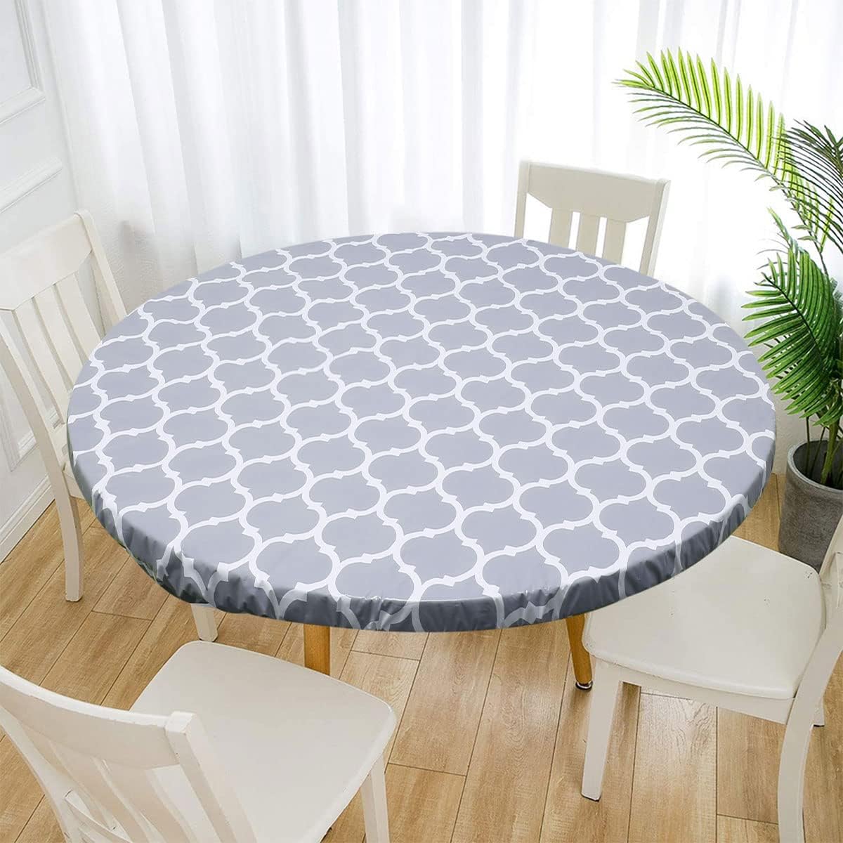 Waterproof Round Tablecloth, Elastic Edged Fitted Flannel Backed Table ...