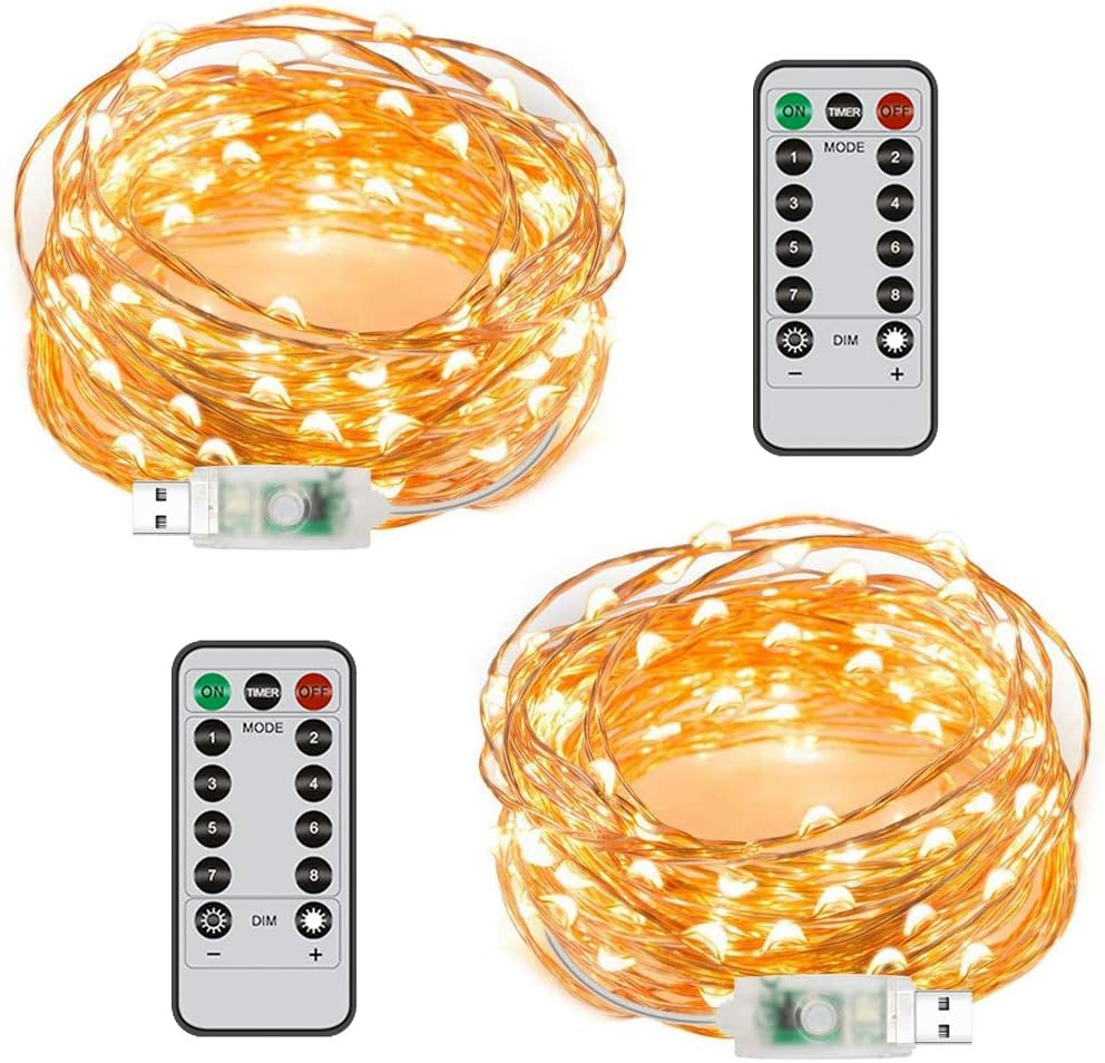 Starry Fairy Lights - 33ft, 100 LEDs, USB Copper Wire, Remote Control ...