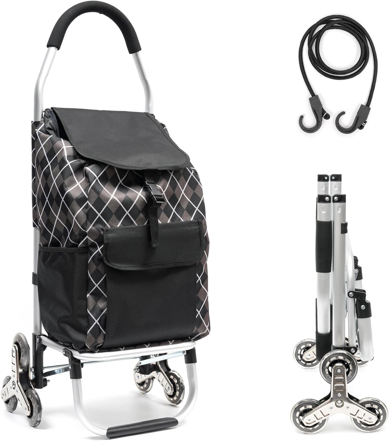 Foldable Shopping Trolley with 6 Stair Climbing Wheels, Portable ...