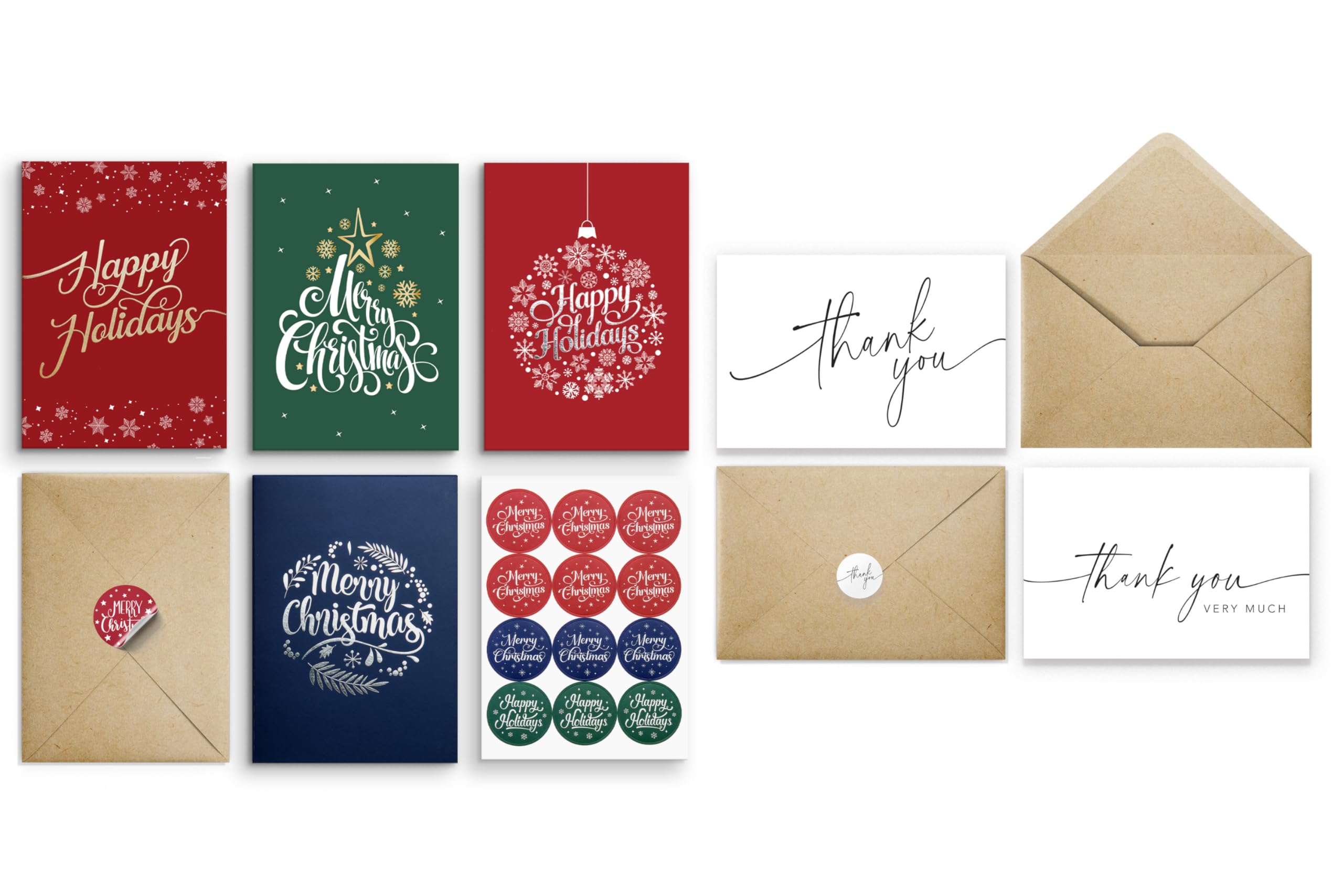 Amazon.com : Thank You Cards 100 Pack & Christmas Cards 20 Pack Bundle ...