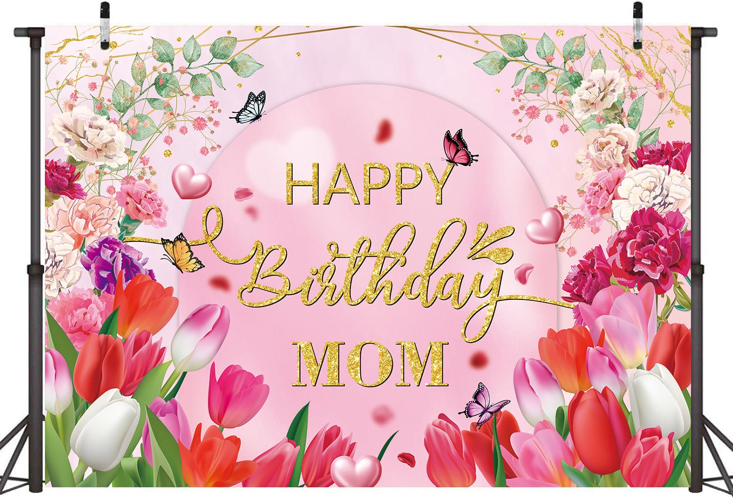 Snapklik.com : Happy Birthday Mom Banner Backdrop 7x5FT Pink Flowers ...