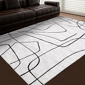 Amazon.com: YIHOUSE Abstract 6'x9' Black and White Rug- Washable Area ...