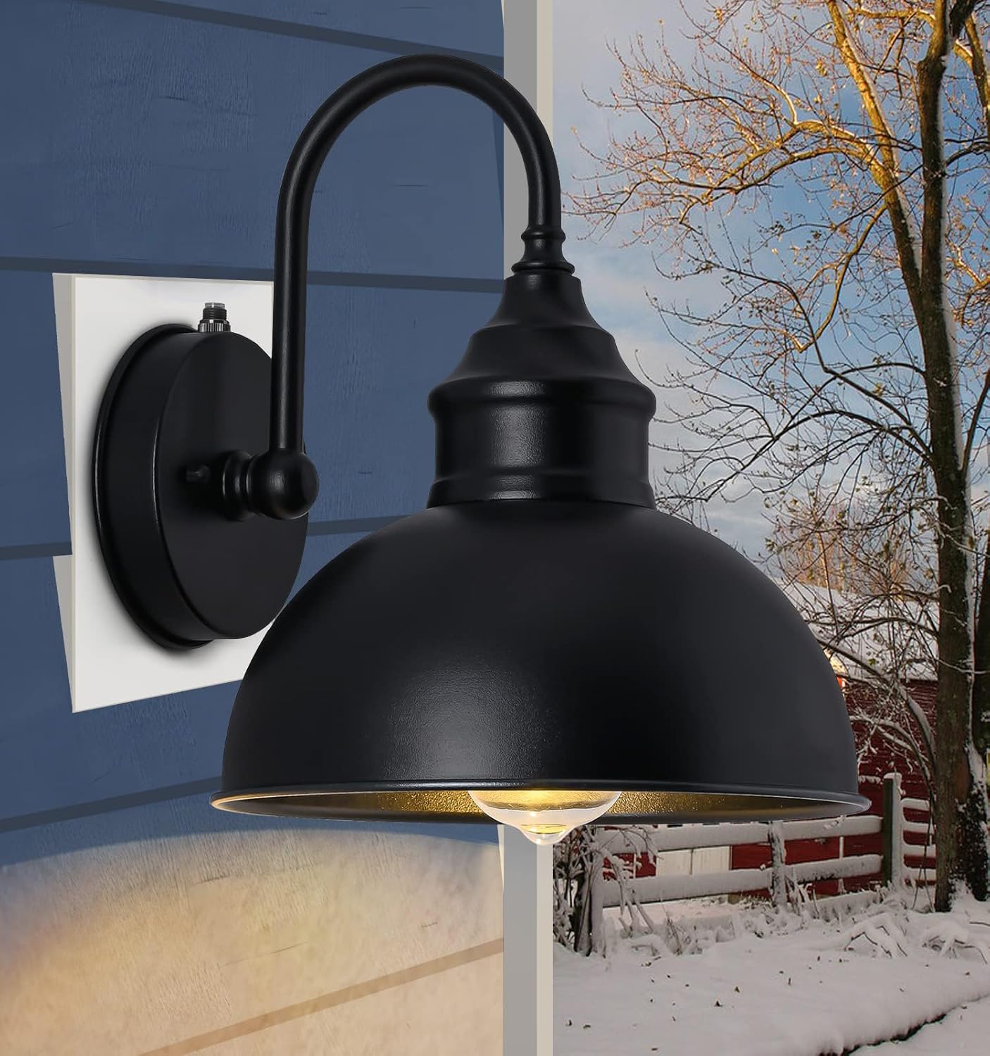Ytzlvw Dusk to Dawn Outdoor Gooseneck Barn Light, Farmhouse Wall ...