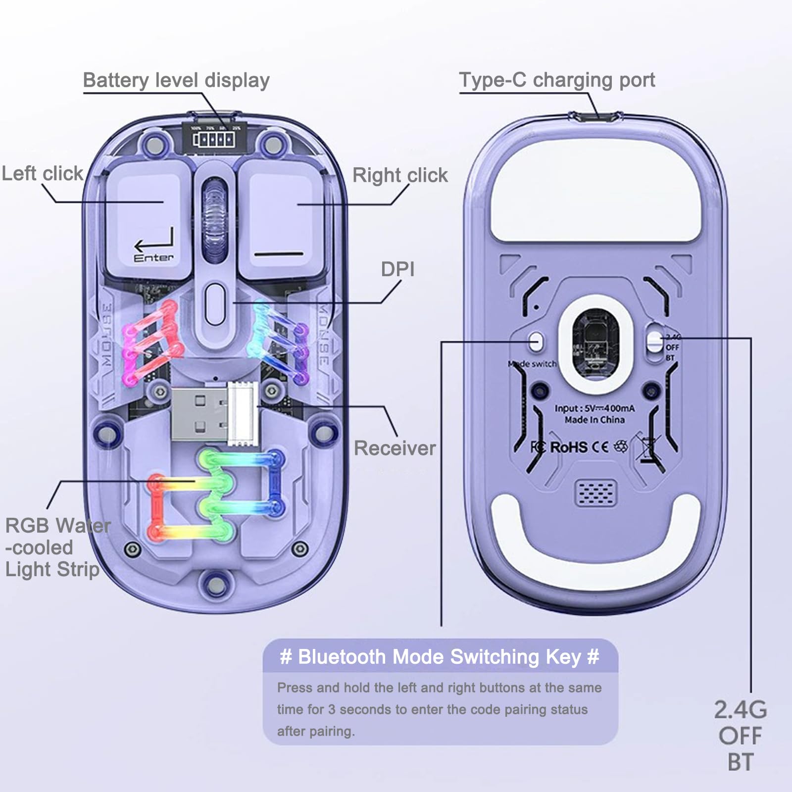 Mechanical Mouse Diagram LANGTU G3 RGB Dual Mode Gaming Mechanical