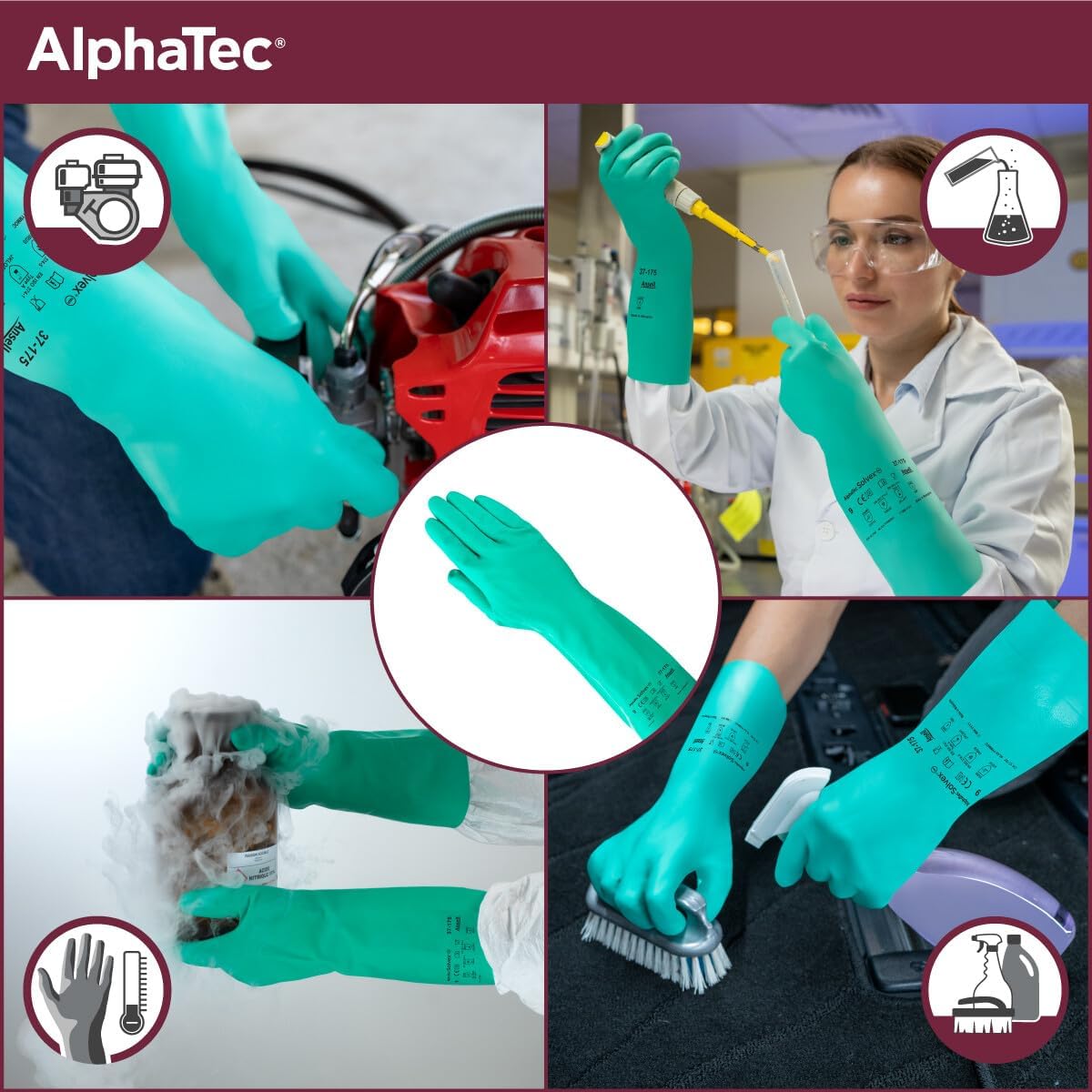 Alphatec Solvex 37-175 Nitrile Chemical-Resistant Gloves for Cleaning, Agriculture, Food ...