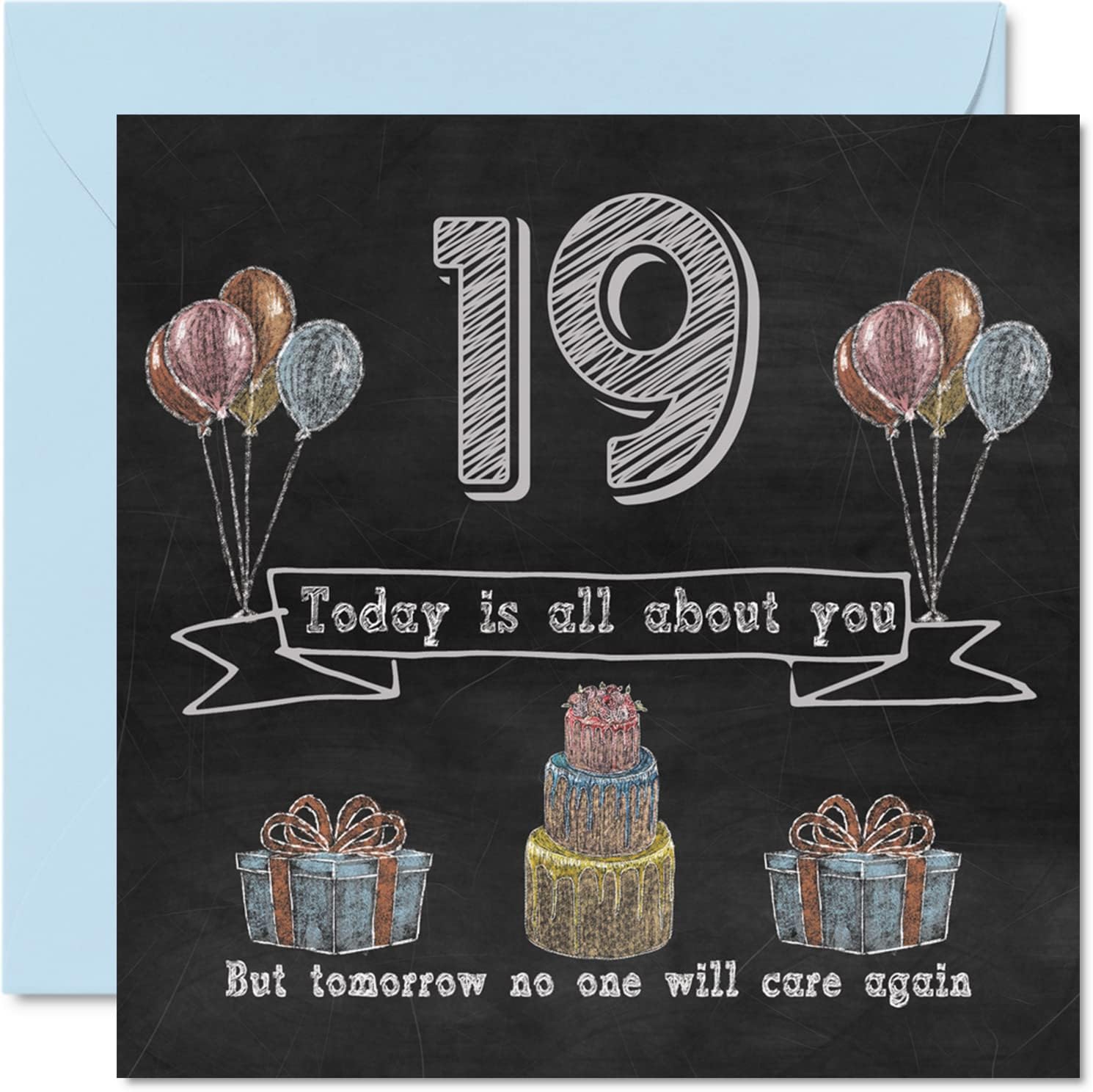 Funny 19th Birthday Cards for Men Woman - Chalk Blackboard - Happy ...
