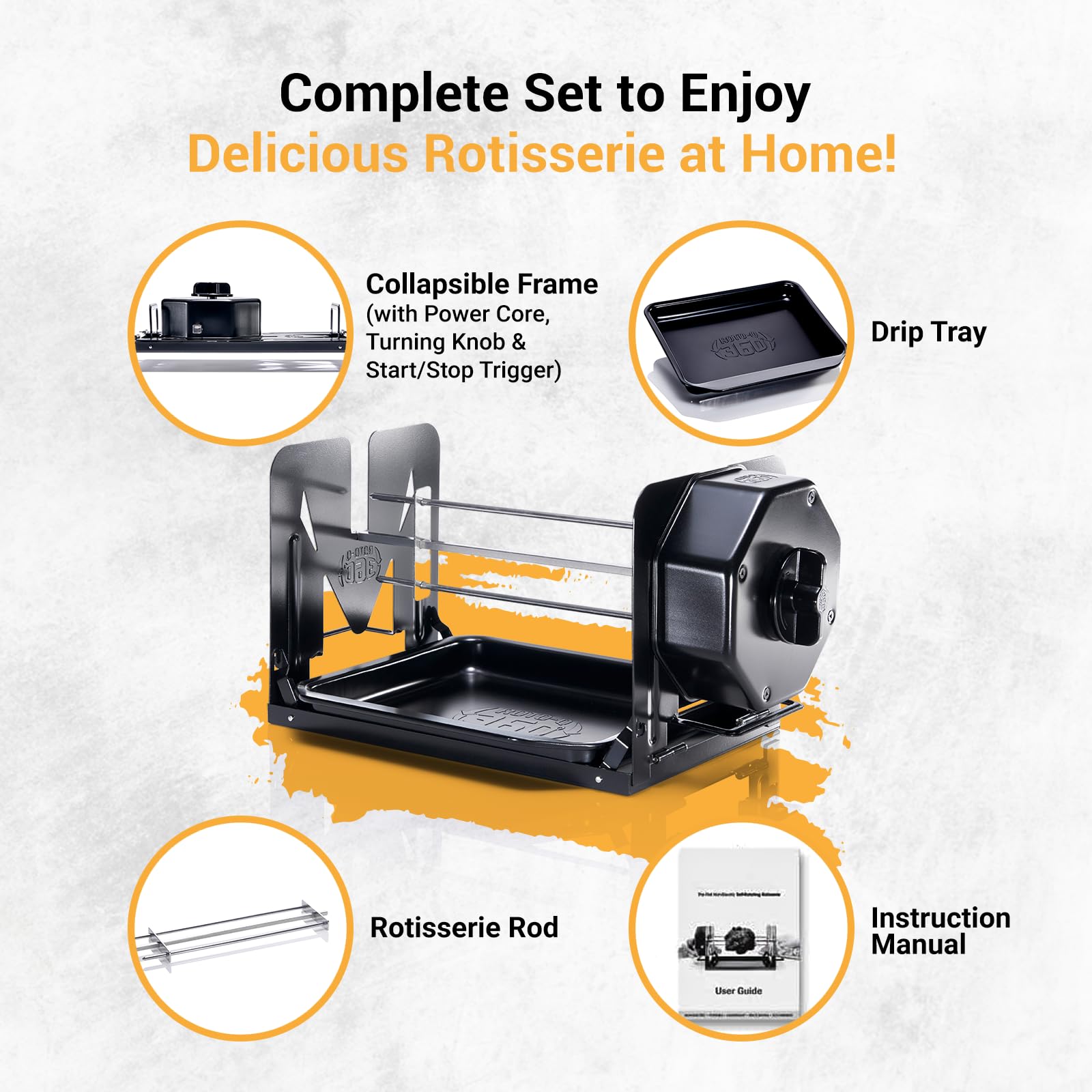 ROTO-Q 360 Cordless Rotisserie Kit for Grills, Ovens, Smokers - Non ...