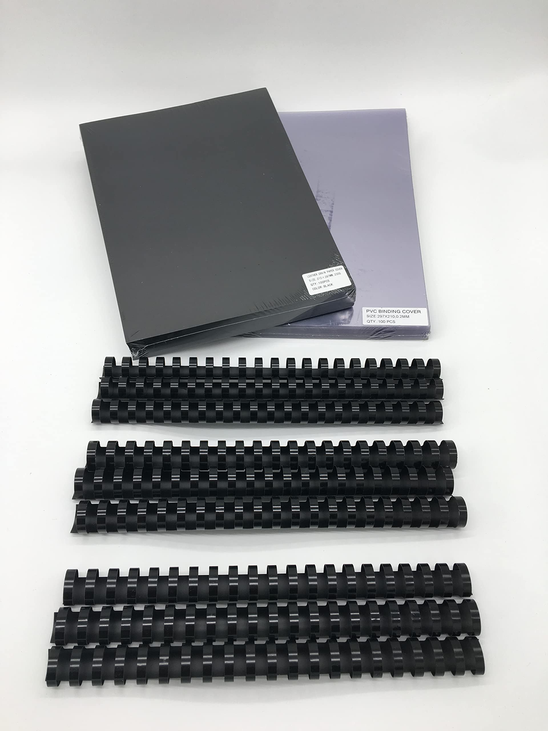 25x A4 Clear Cover 200 Micron + leathergrain 230gsm + Binding Comb (12 ...