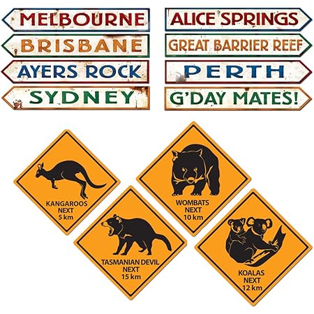 Amazon.com: PerKoop 16 Pieces Australian Outback Road Sign Cutouts ...