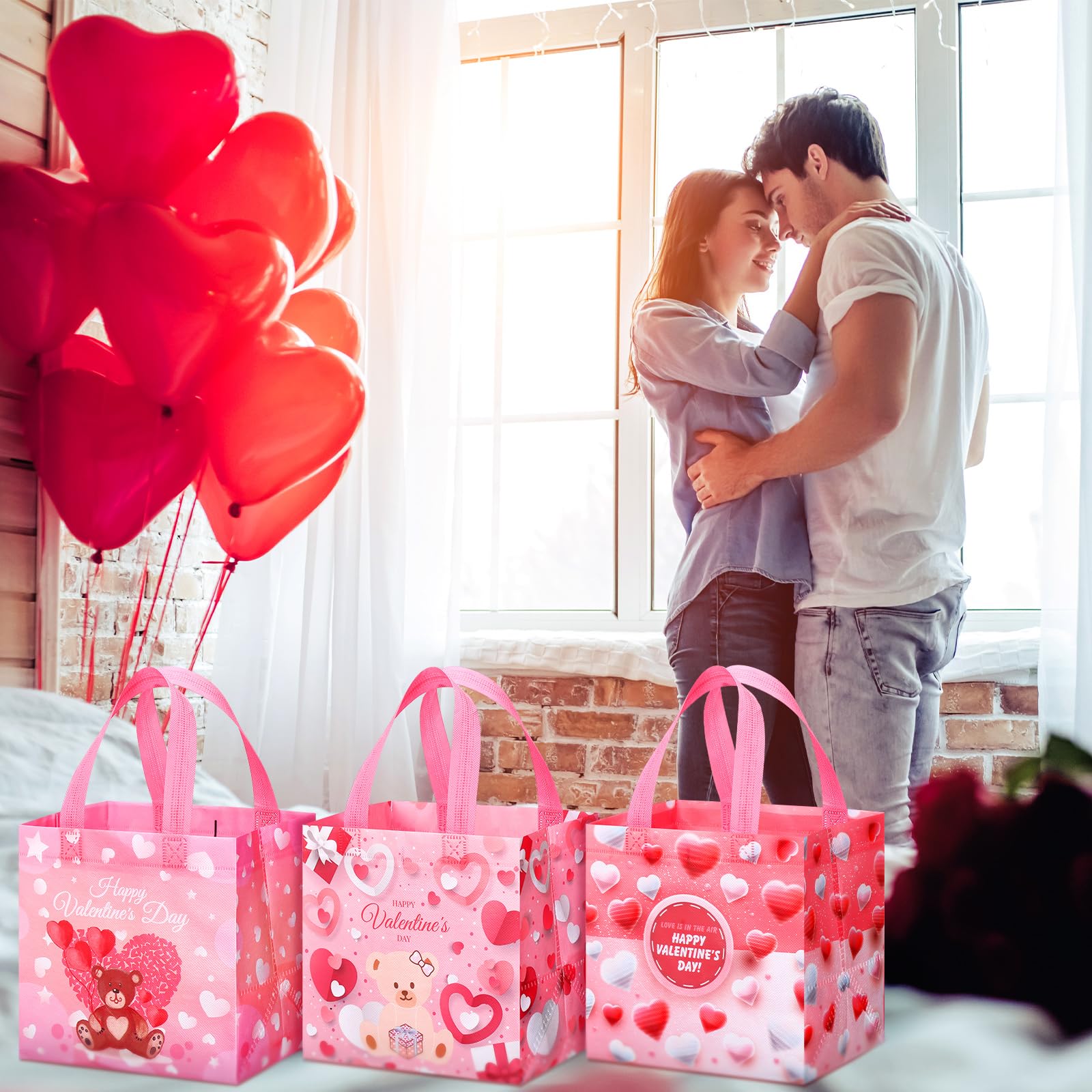 100 Pcs Valentines Gift Bag Bulk Reusable Valentine's Day Bag with ...