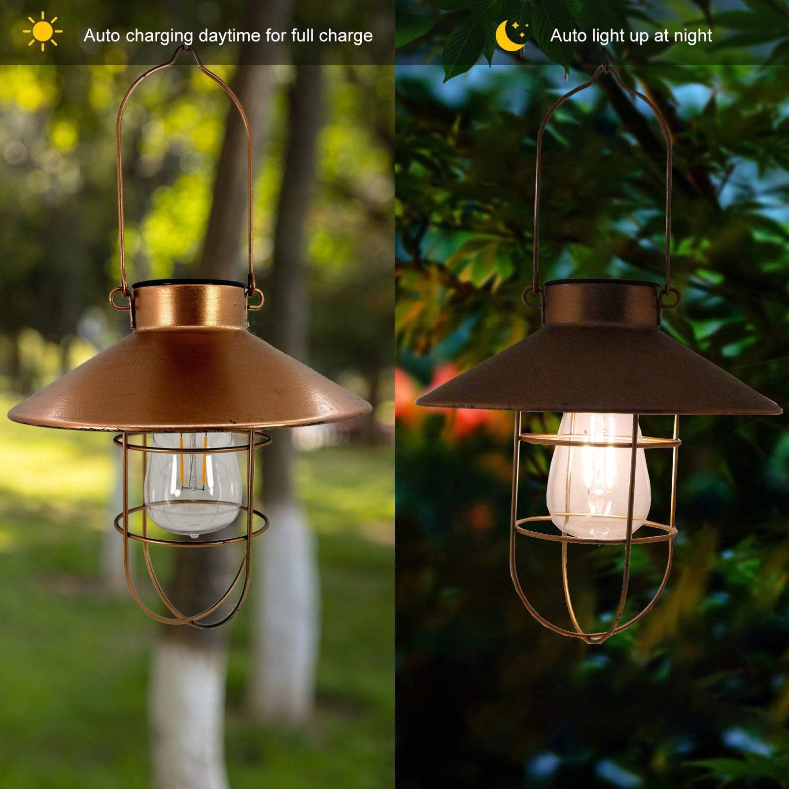 Antique Small Solar Lanterns Solar Lantern Outdoor, 2 Pack Hanging