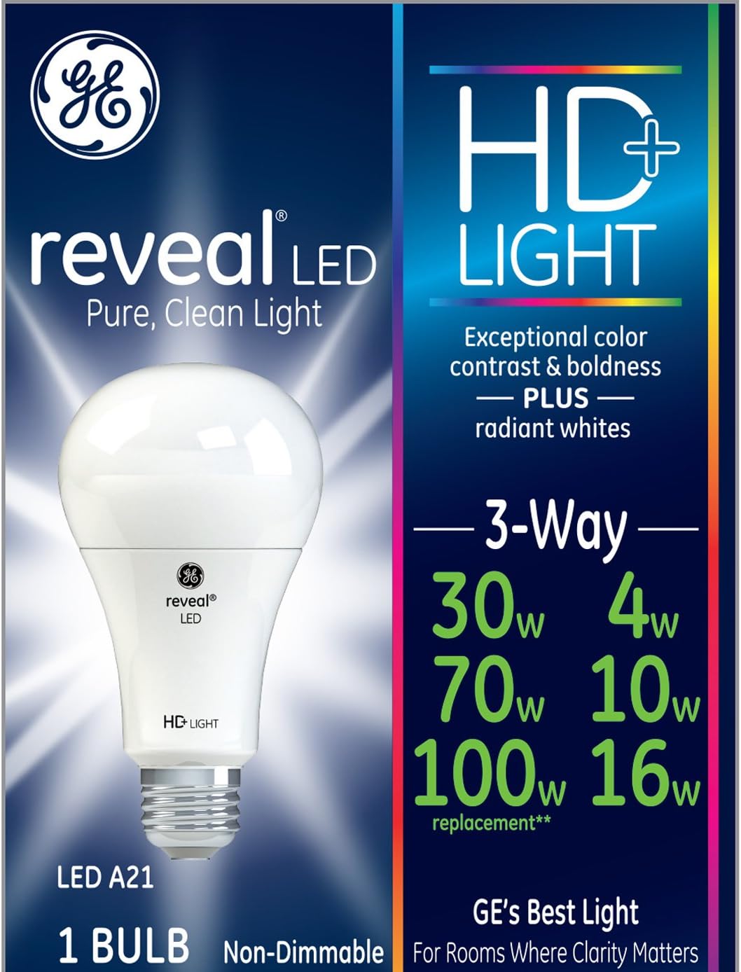 GE Lighting Reveal HD LED 3-Way 16-watt (100-watt Replacement), 1140 ...