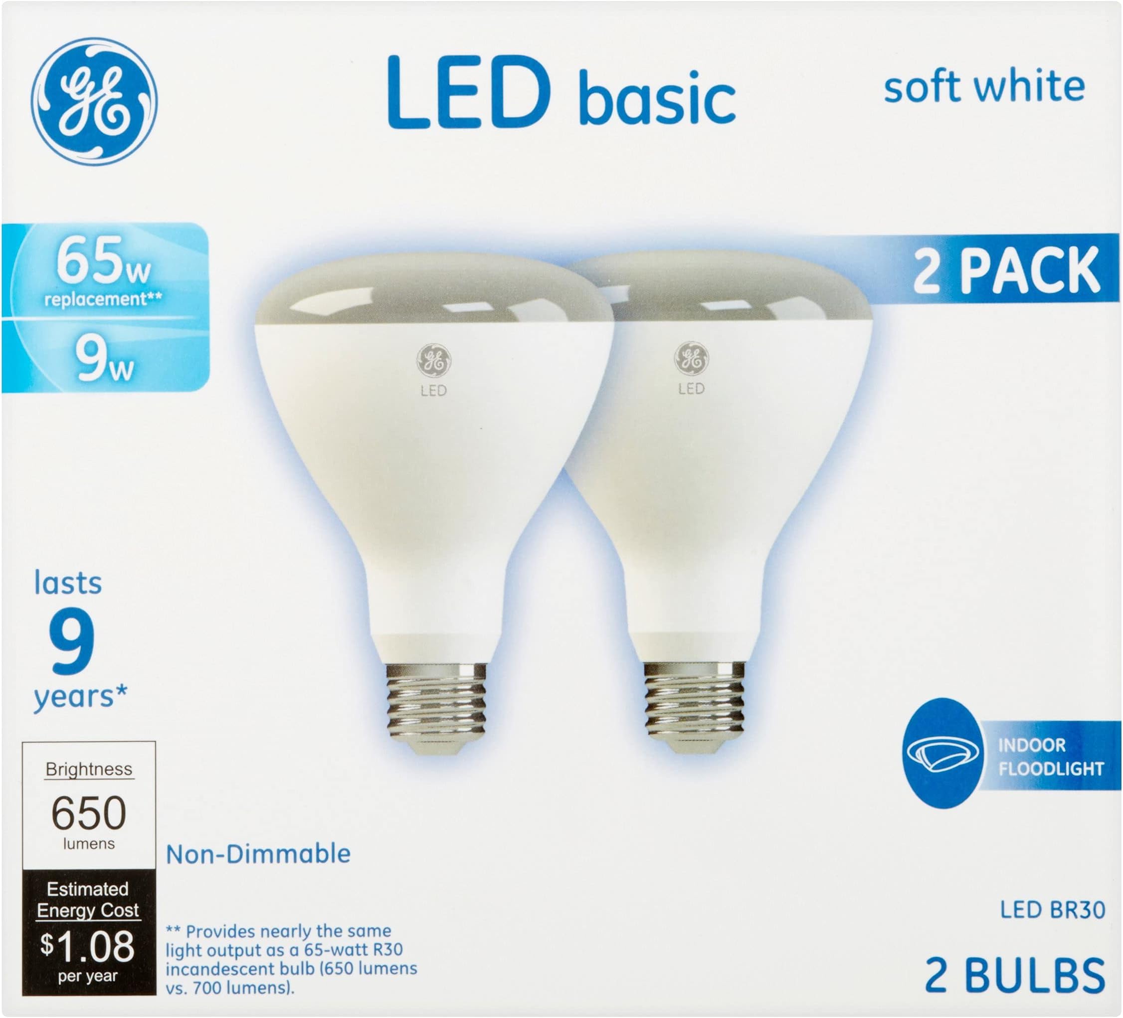 GE LED Basic 65 watt Equivalent Soft White BR30 Indoor Floodlight Bulbs ...