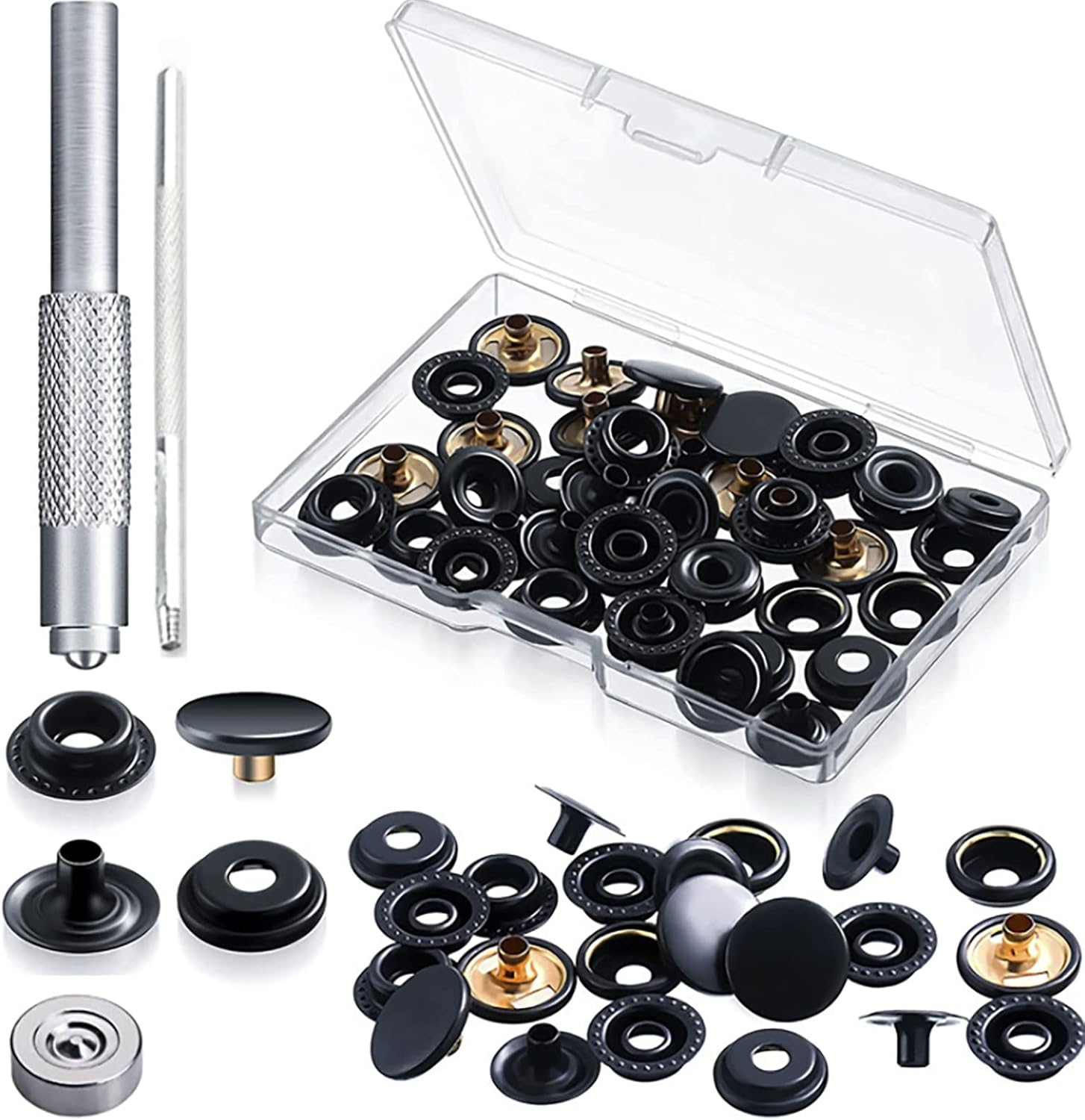 40 Pcs Metal Buttons Stainless Steel Snap Fasteners Kit Buttons Set ...