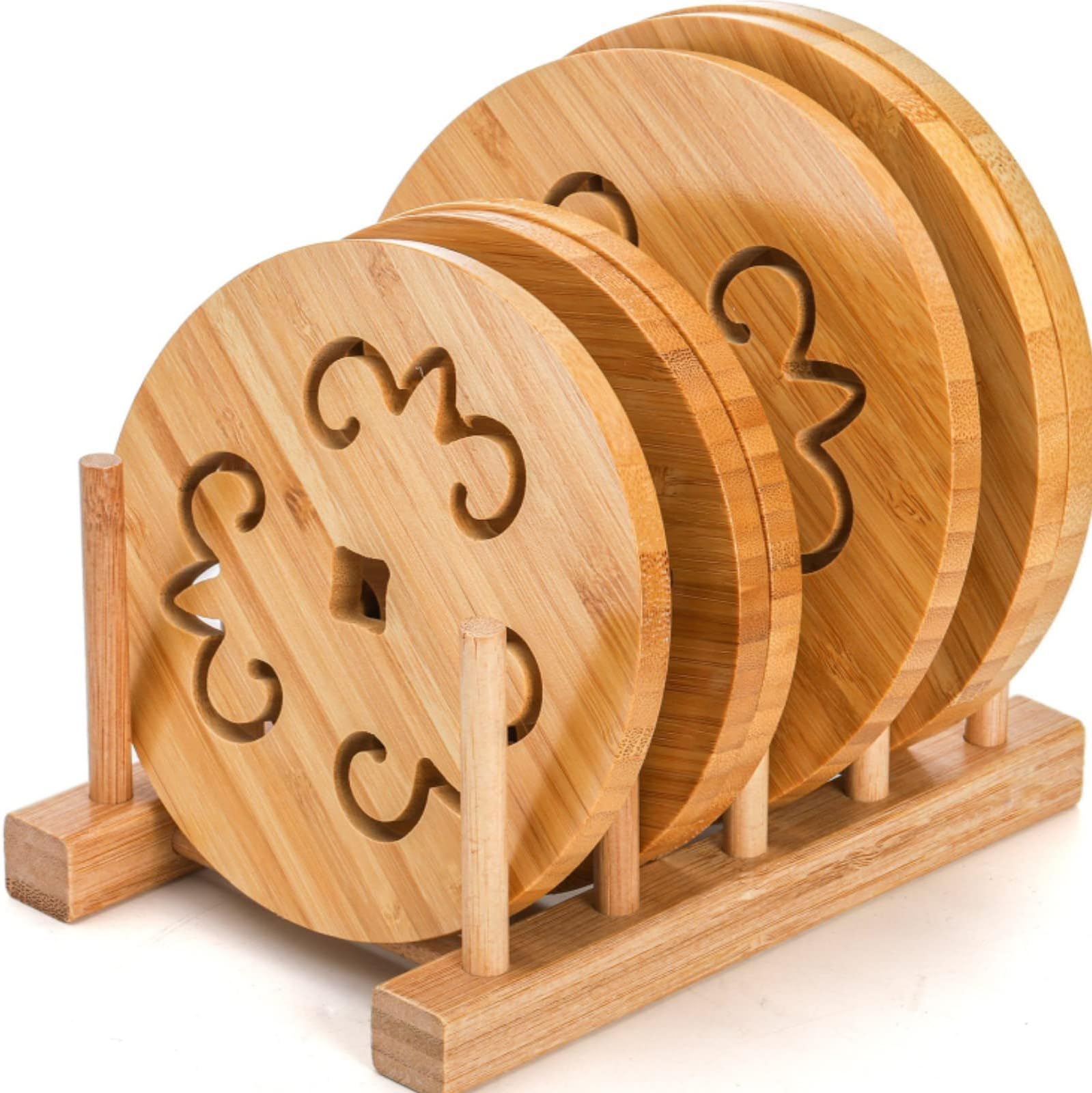 Amazon.com: AVLA 6 Pack Natural Bamboo Trivet Mat Set, Heat Resistant ...