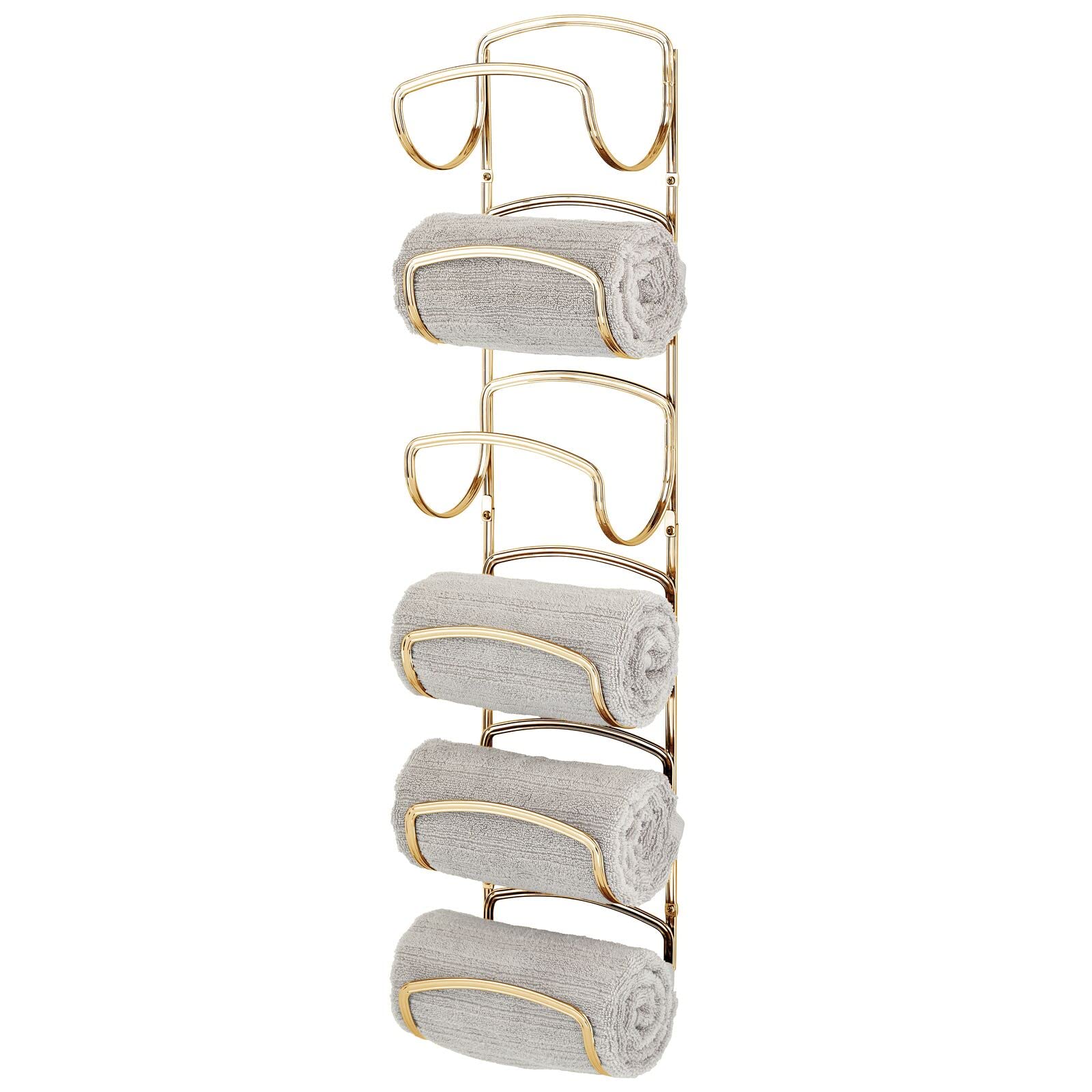 mDesign Steel Towel Holder for Bathroom Wall - Wall Mounted Organizer ...