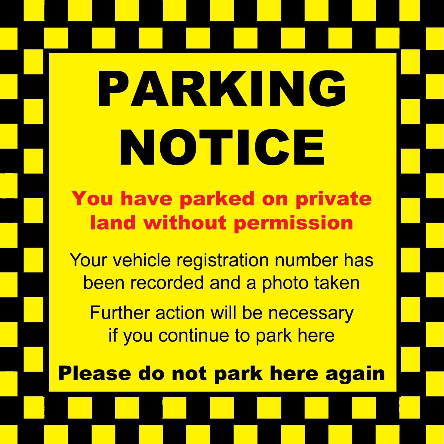 Parking Notice Sticker - Parked on Private Land Without Permission ...