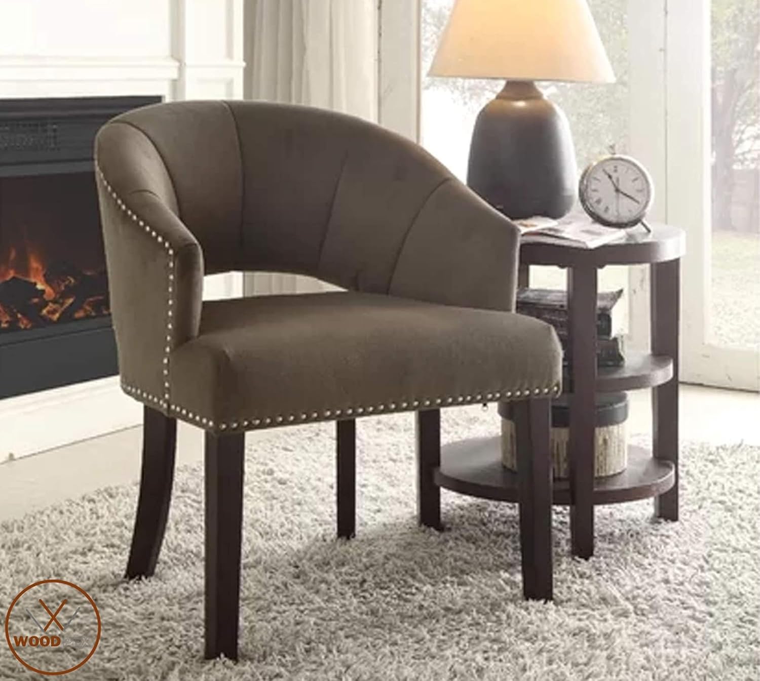 WOOD PEX Velvet Accent Wooden Lounge Chair with Designer Arm and Tufted ...