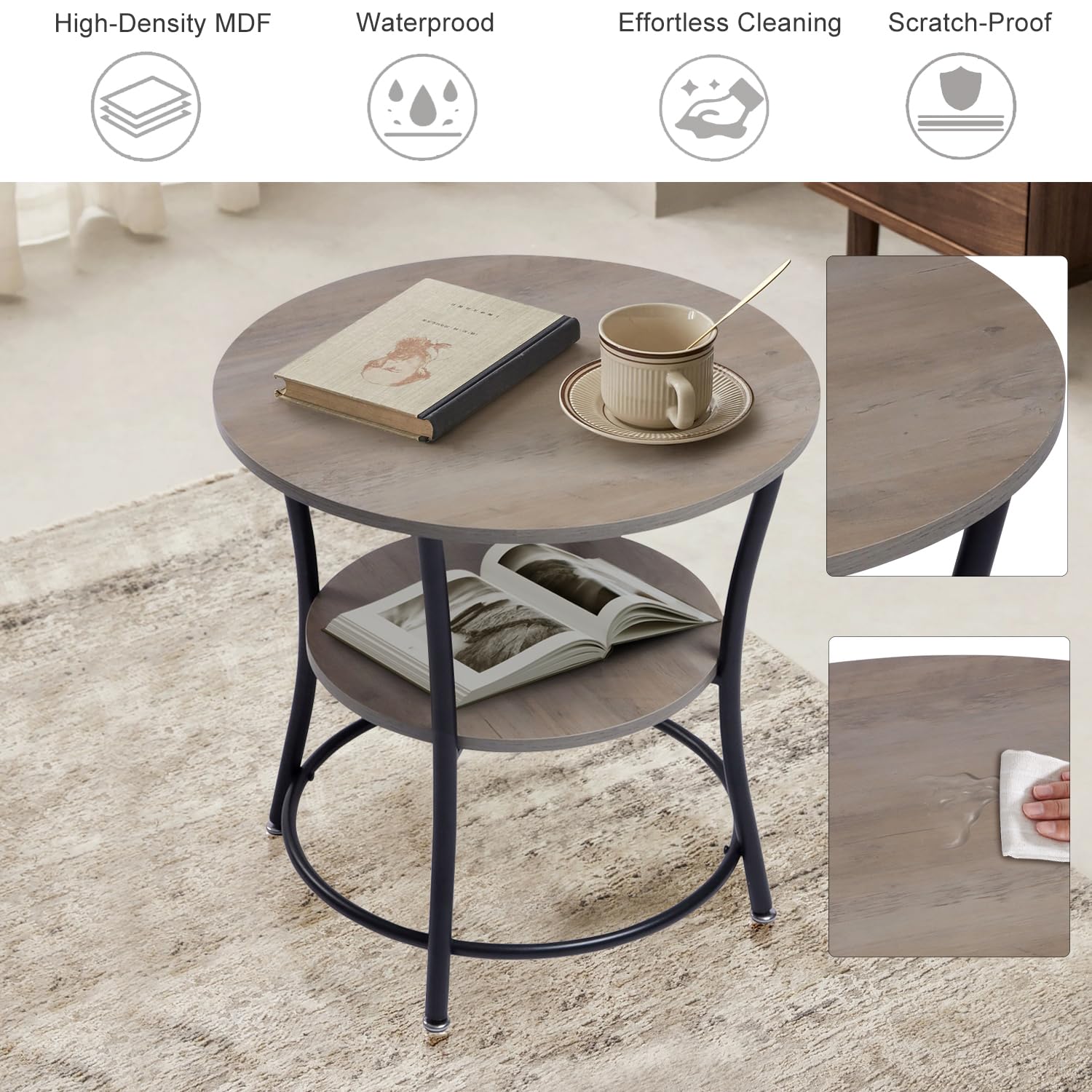 Snapklik.com : 2-Tier Round Sofa Side Table, 21.65 Inch End Table For ...