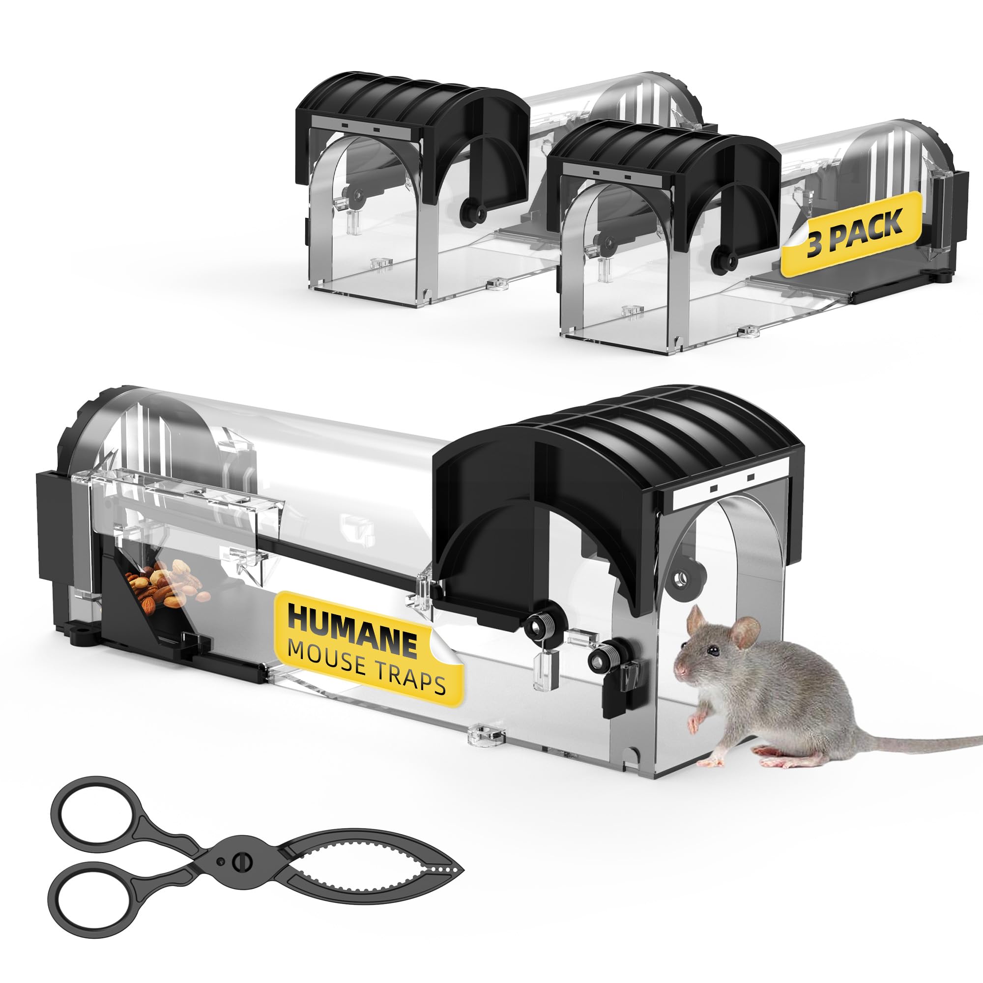 Humane Mouse Traps for Indoors, 3 Pack - Live Catch and Release, Easy ...