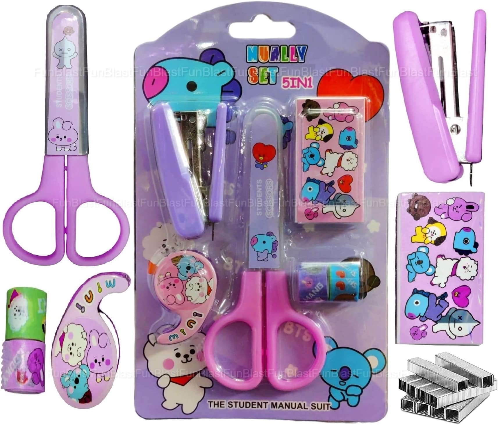 FunBlast Cartoon Stationery Set – Kawaii Stapler with Scissor, Washi ...