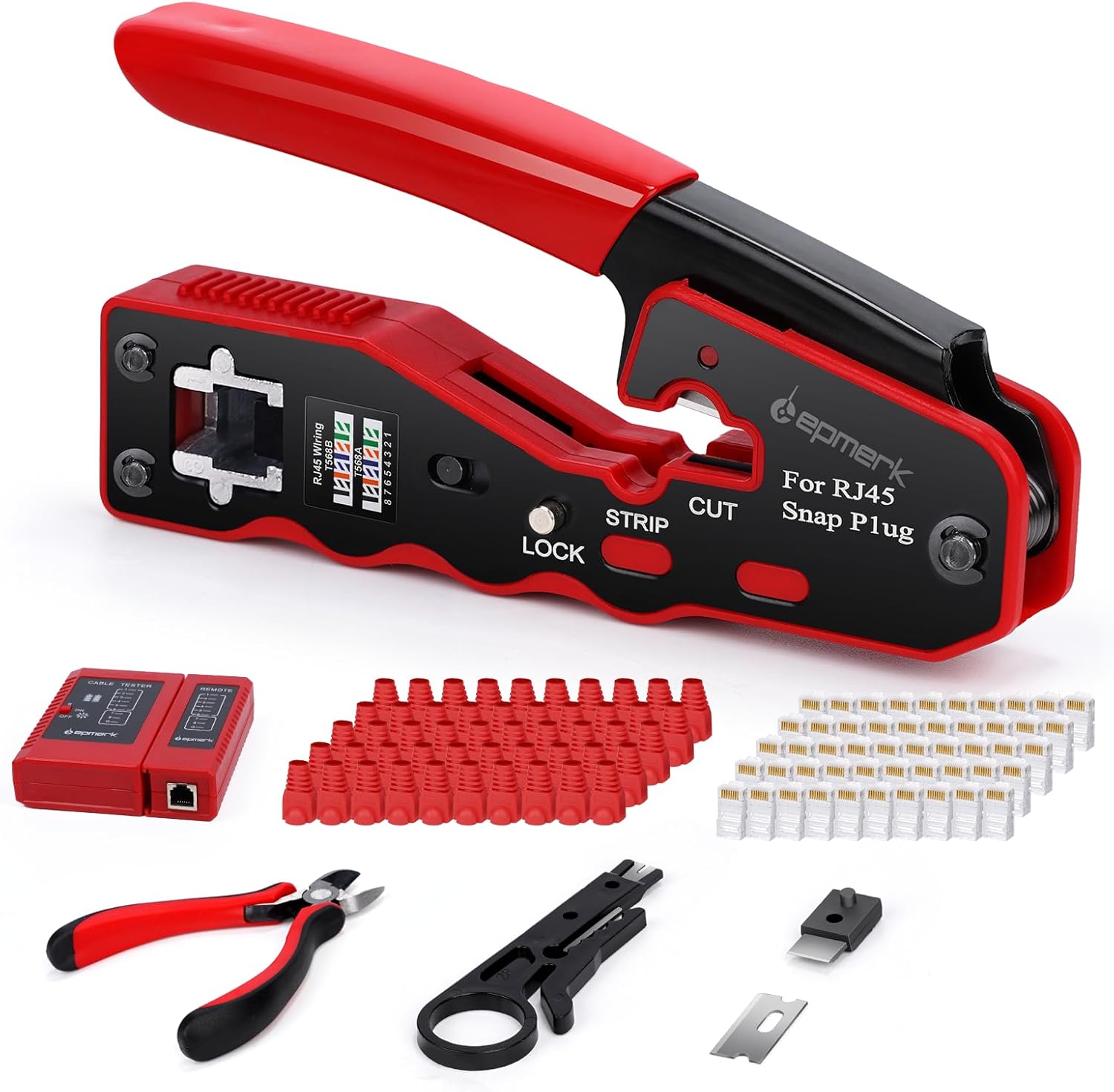 Lepmerk RJ45 Pass Through Crimp Tool Kit, All-in-one Crimper Cutter ...