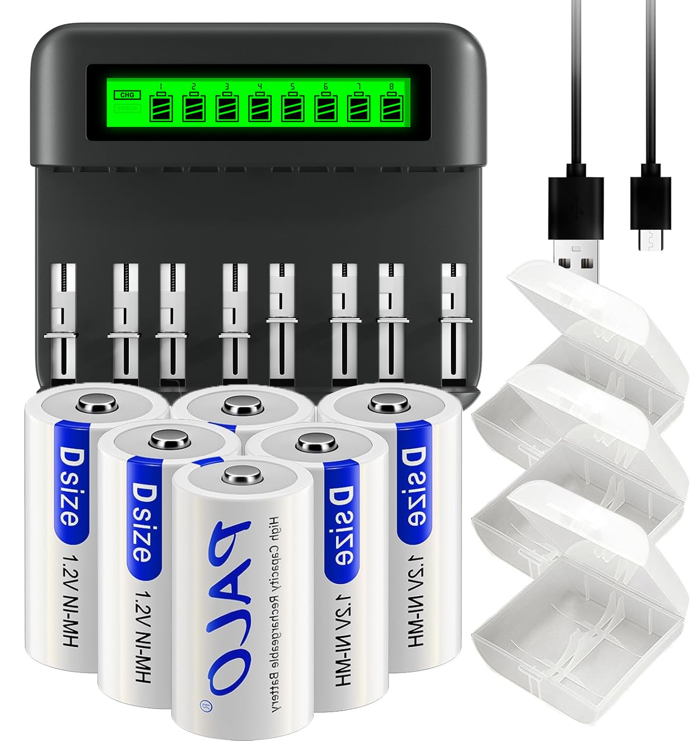 Palogreen 6 Pack Rechargeable D Batteries With Charger Universal ...