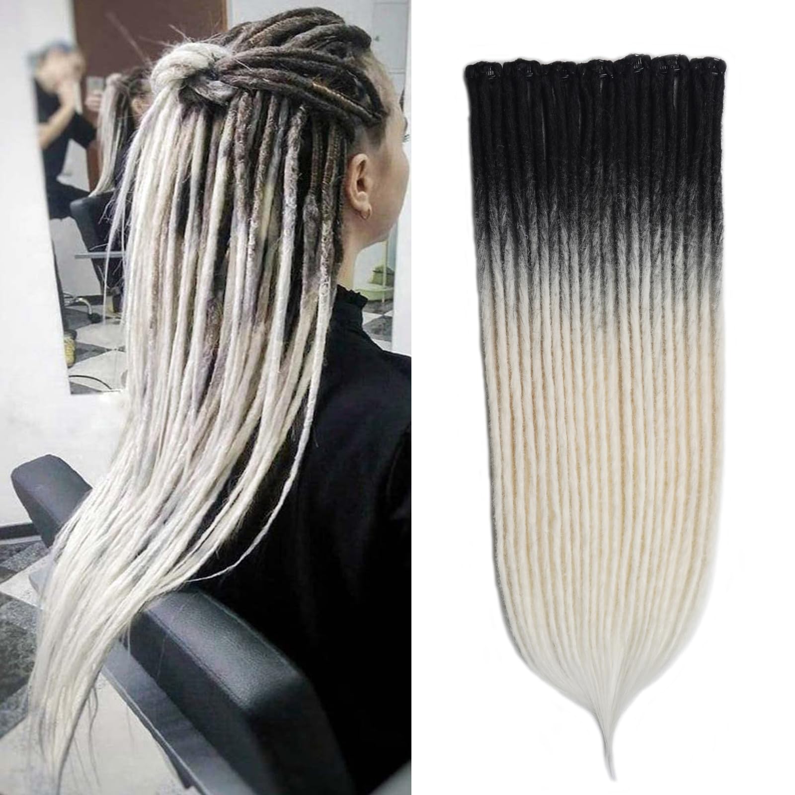 Amazon.com : Kyriena Black to White Clip In Dreadlock Extensions, 4PCS ...