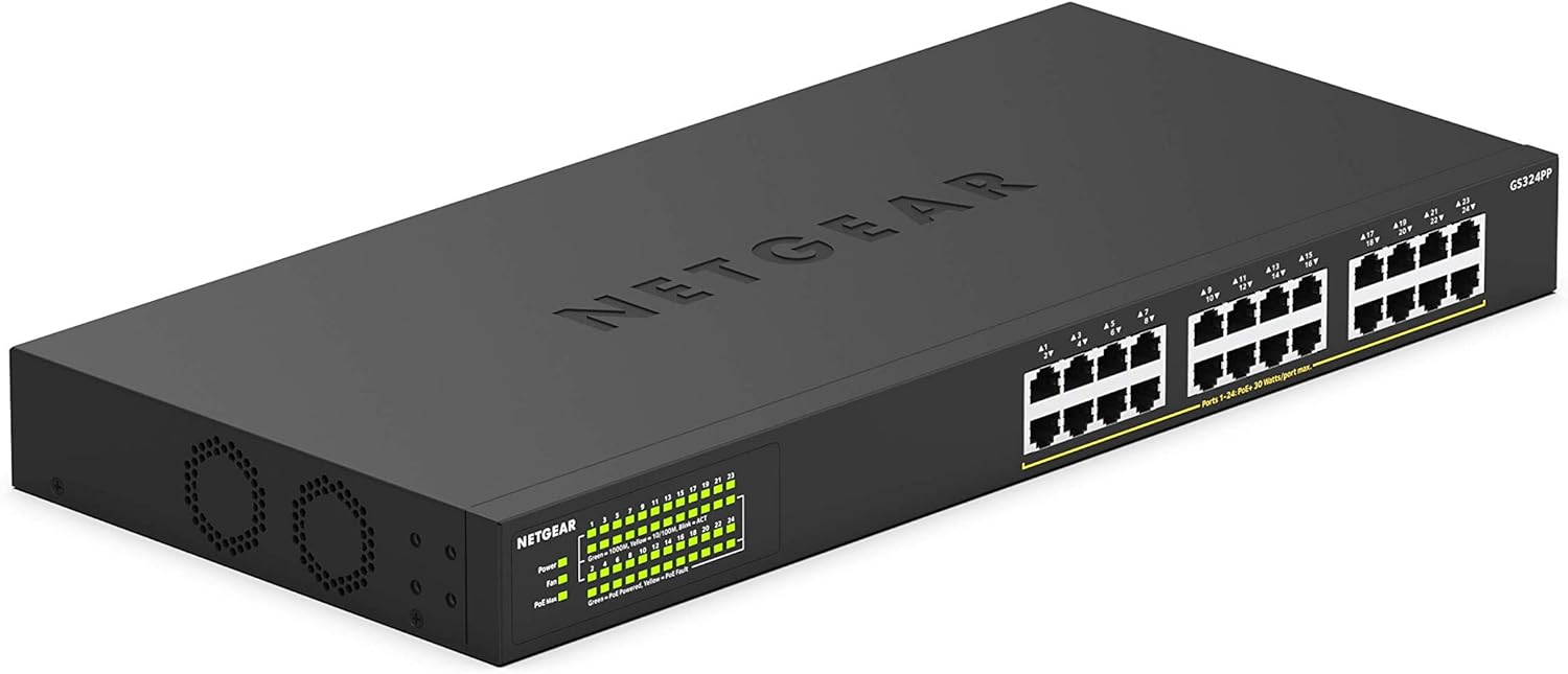 Netgear 24-Port PoE+ Gigabit Unmanaged Switch, Black, GS324PP-100AJS ...