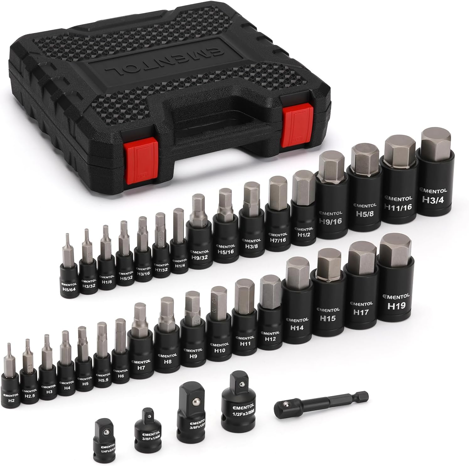 EMENTOL 38PCS 1/4" 3/8" 1/2" Drive Allen Hex Bit Socket Set, SAE/Metric ...