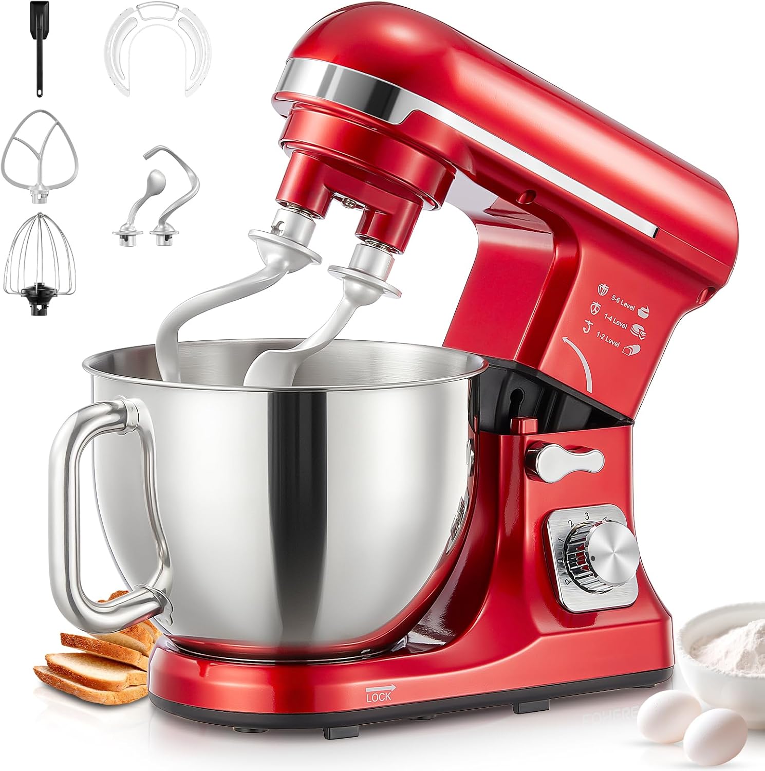 Amazon.com: Stand Mixer Fohere, With Double Dough Hook, Wire Whip ...