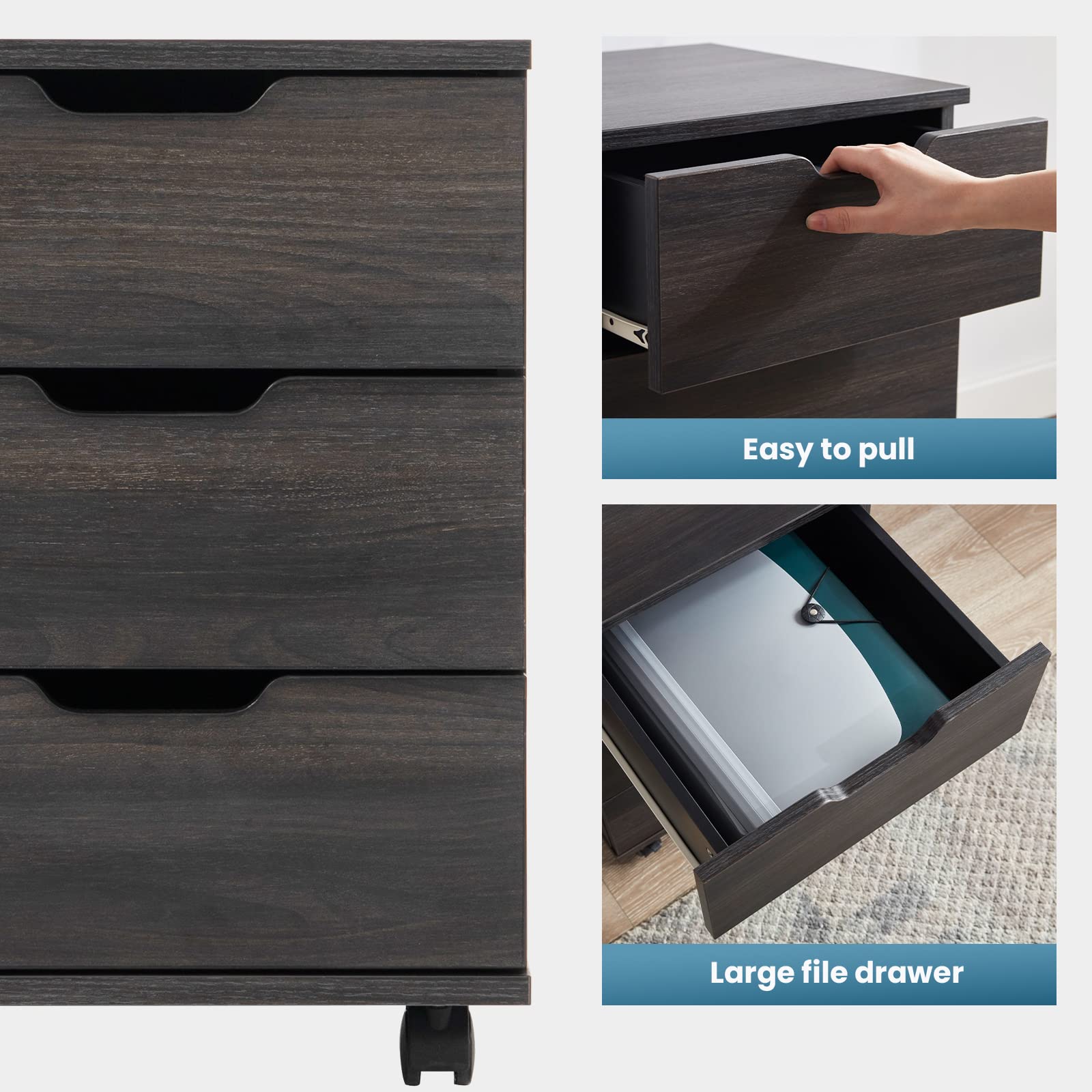 Snapklik.com : Mobile File Cabinet For Home Office, 3 Drawer Chest Wood ...