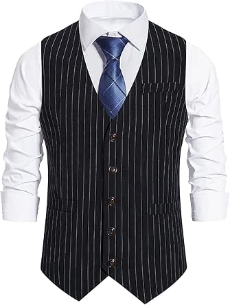 SWJGLITTR Men's Striped Formal Suit Vest V Neck Sleeveless Business ...
