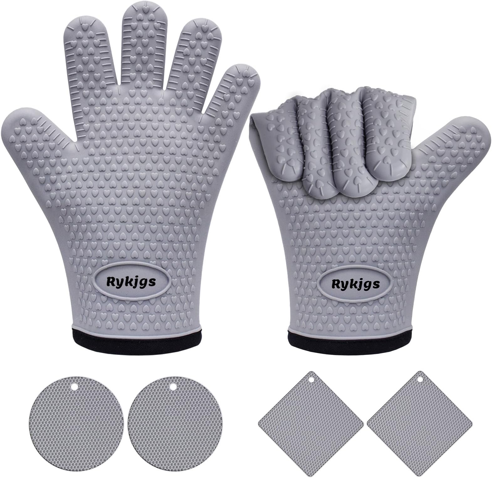 Amazon.com: Silicone Oven Mitts and Pot Holders 6pcs Sets, Kitchen Oven ...